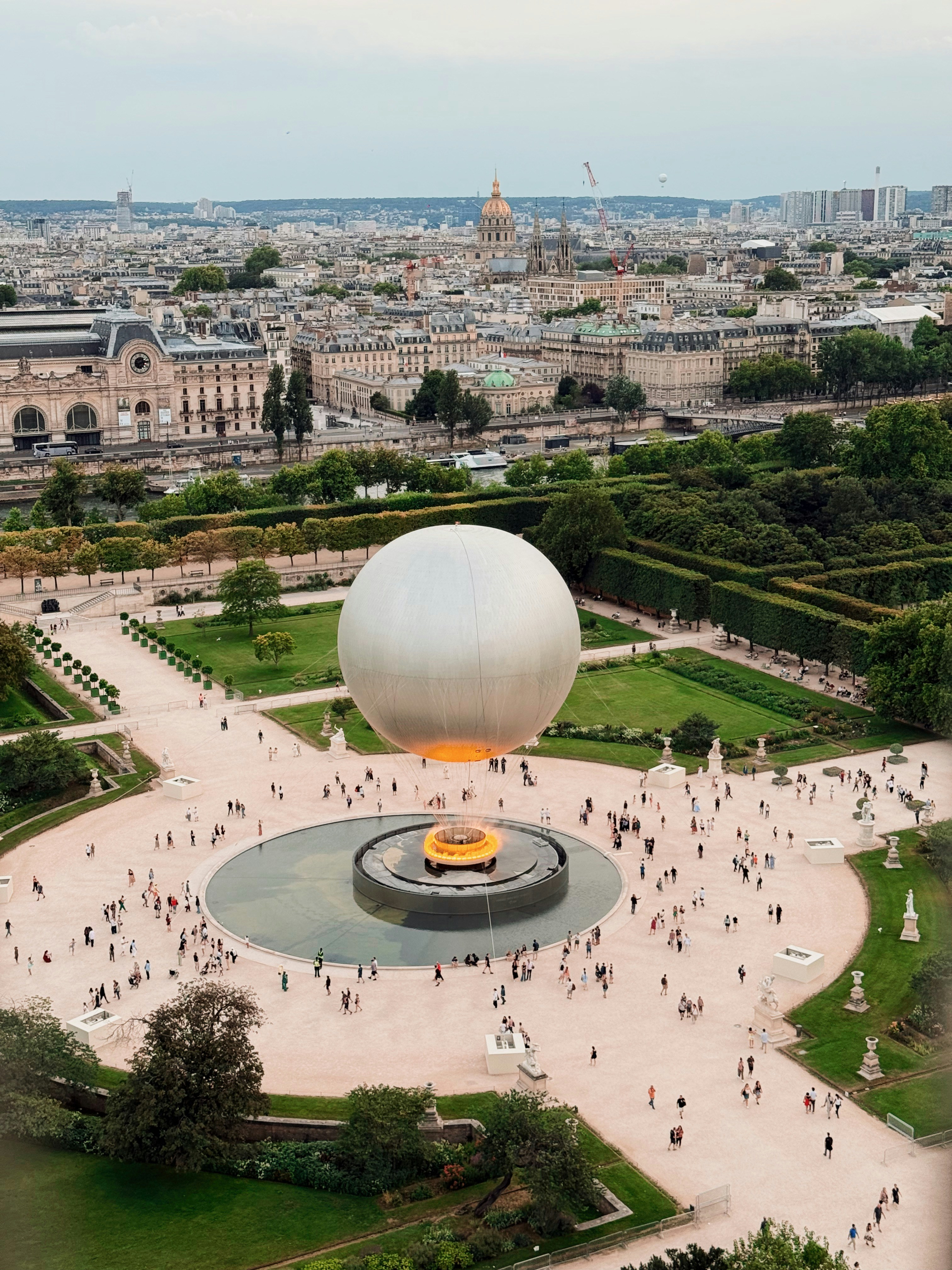 Giant Silver Sphere Over Tuileries: Aerial View of the Obelisk and Fountain