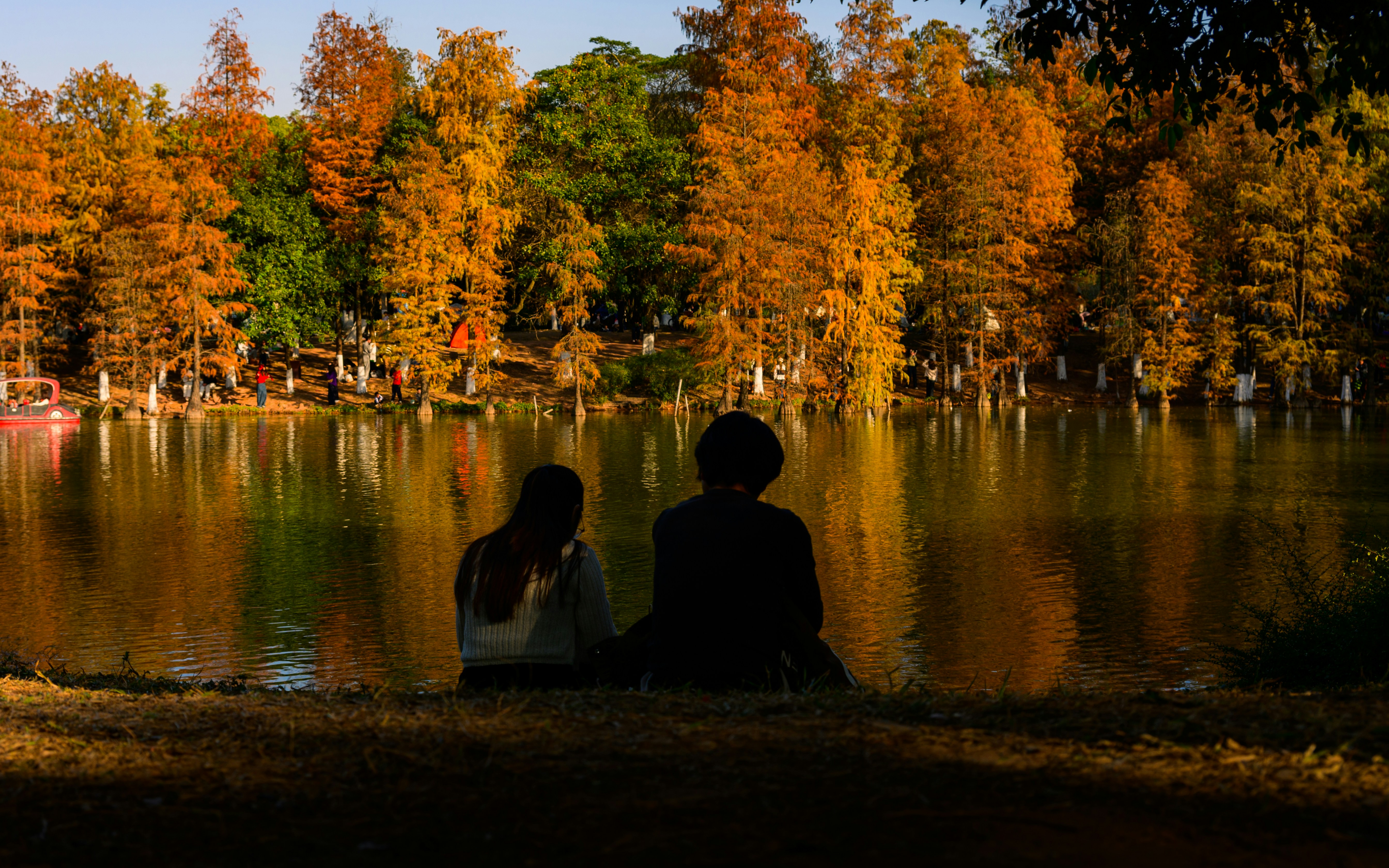Autumn Reflections by the Lakeside Crowd