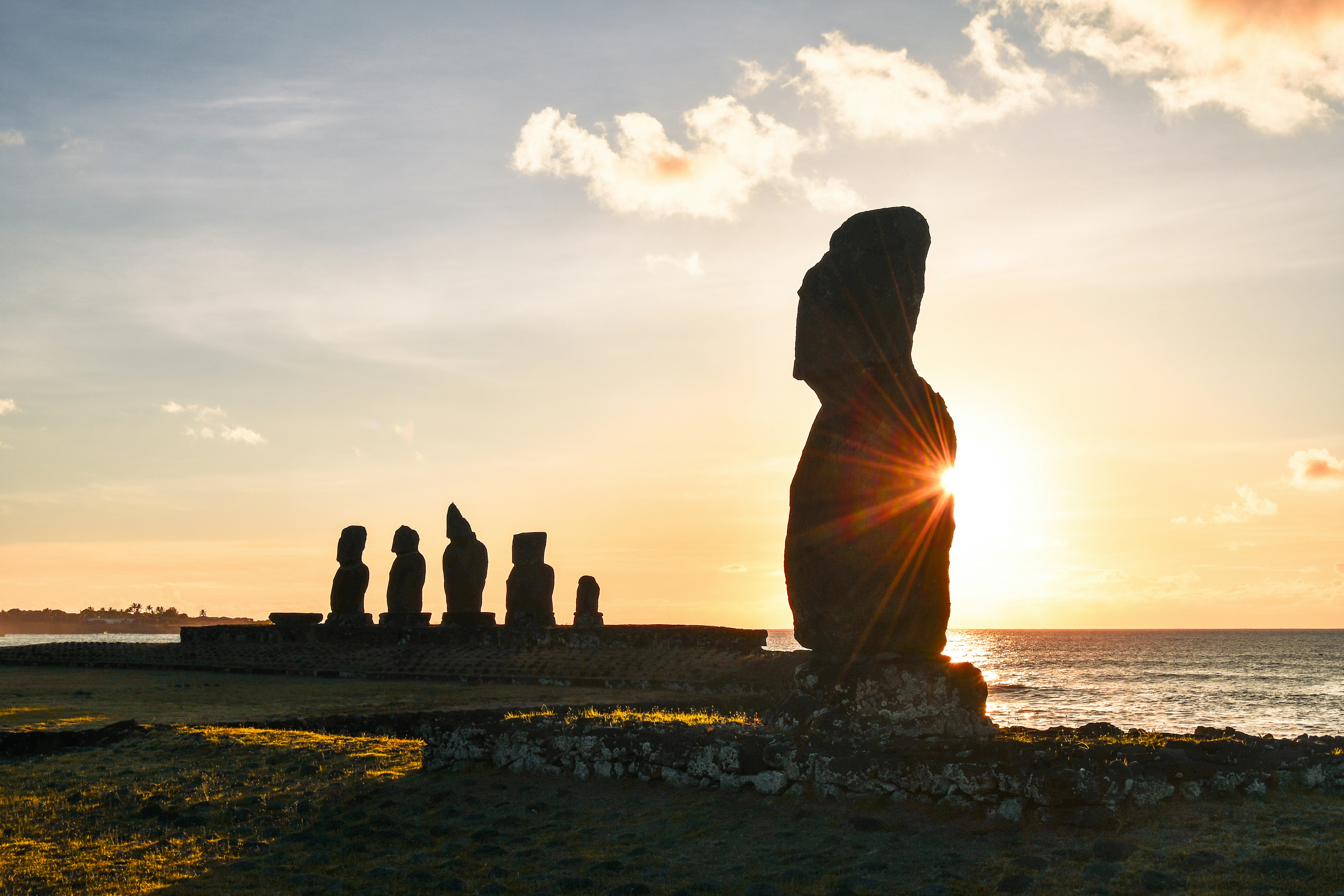 Sunlit Sentry: The Giant Rock Figures at Dusk