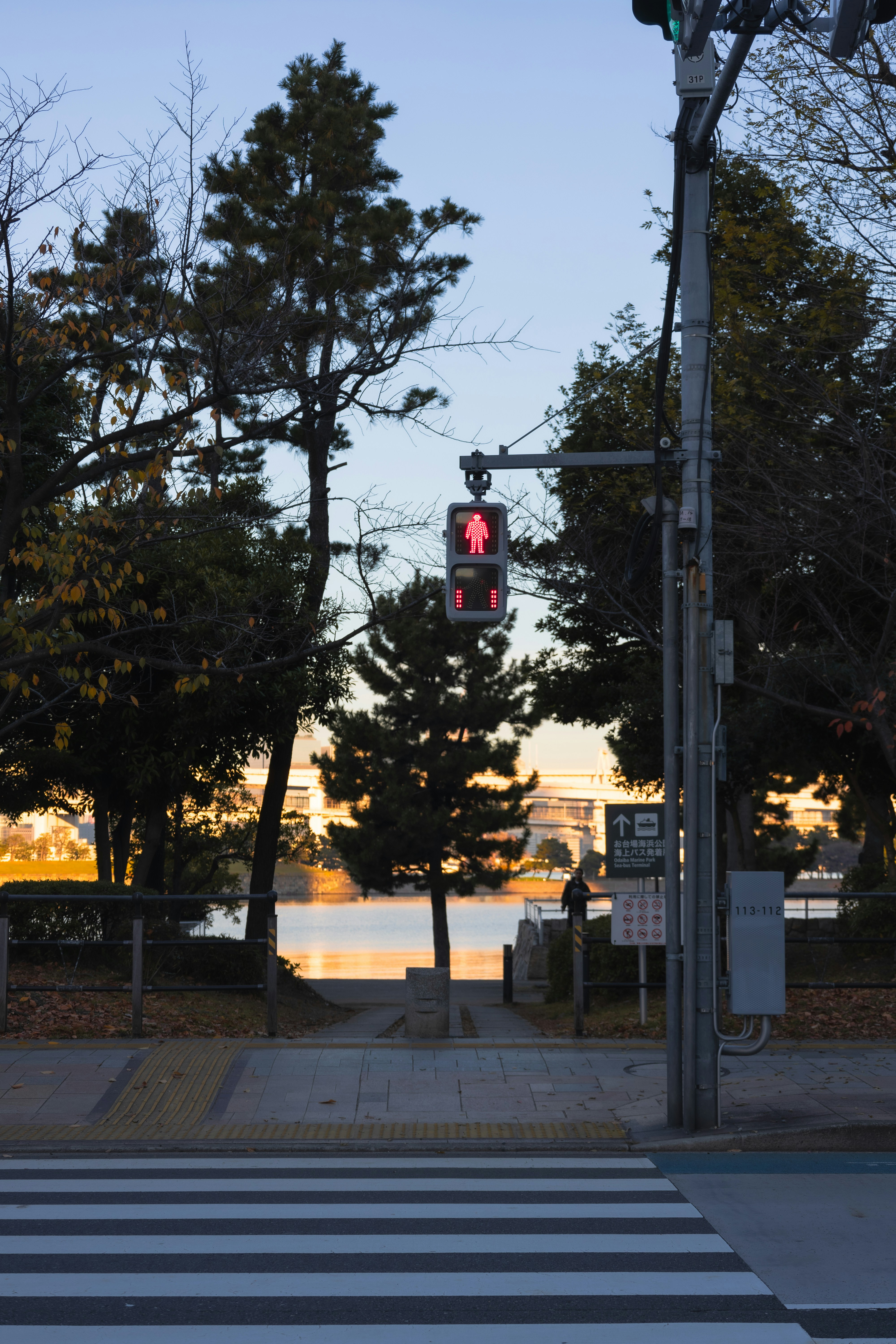 Crosswalk View toward Sunset Over the River