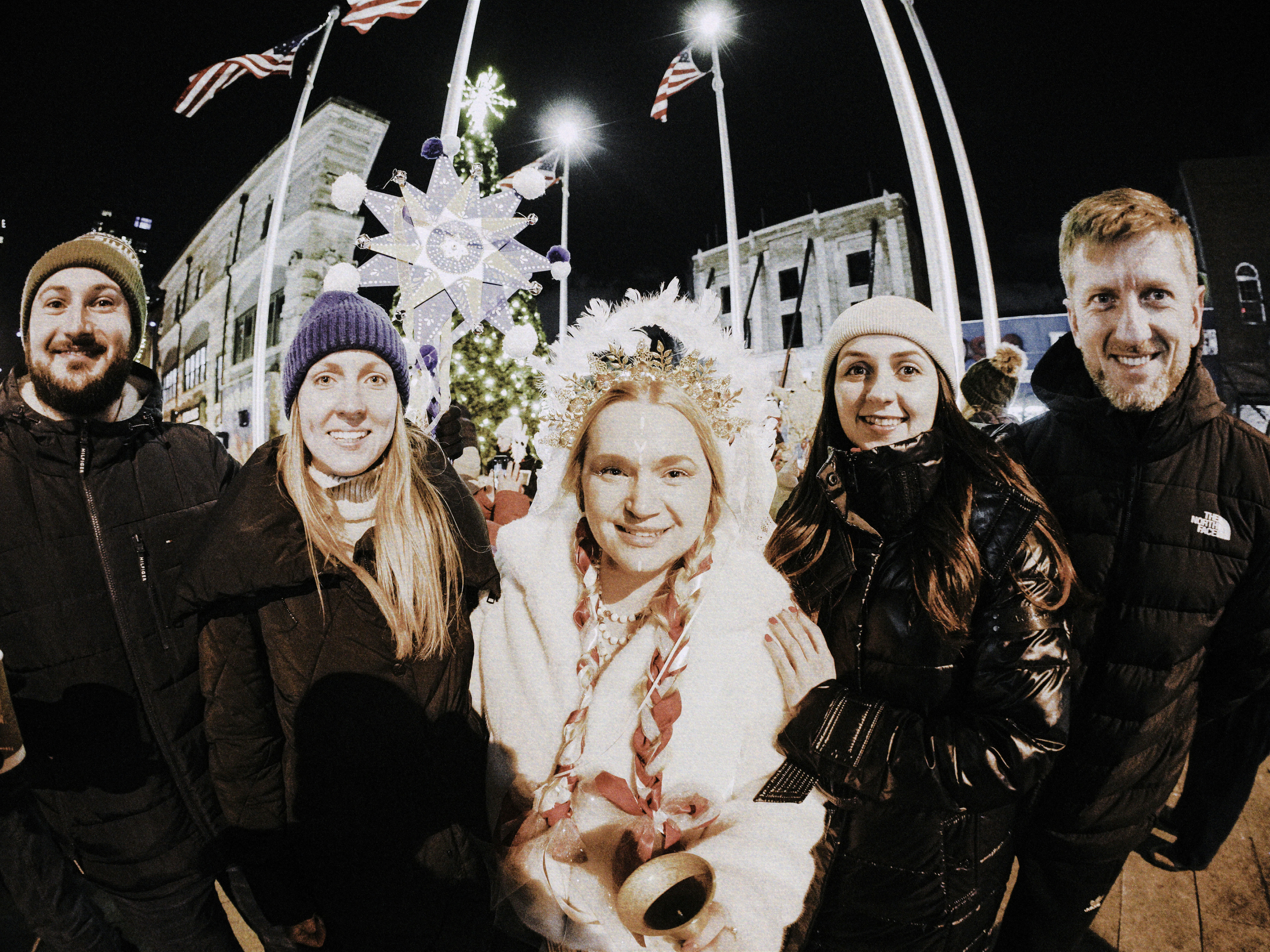Holiday Circle: A Nighttime Moment Under City Lights