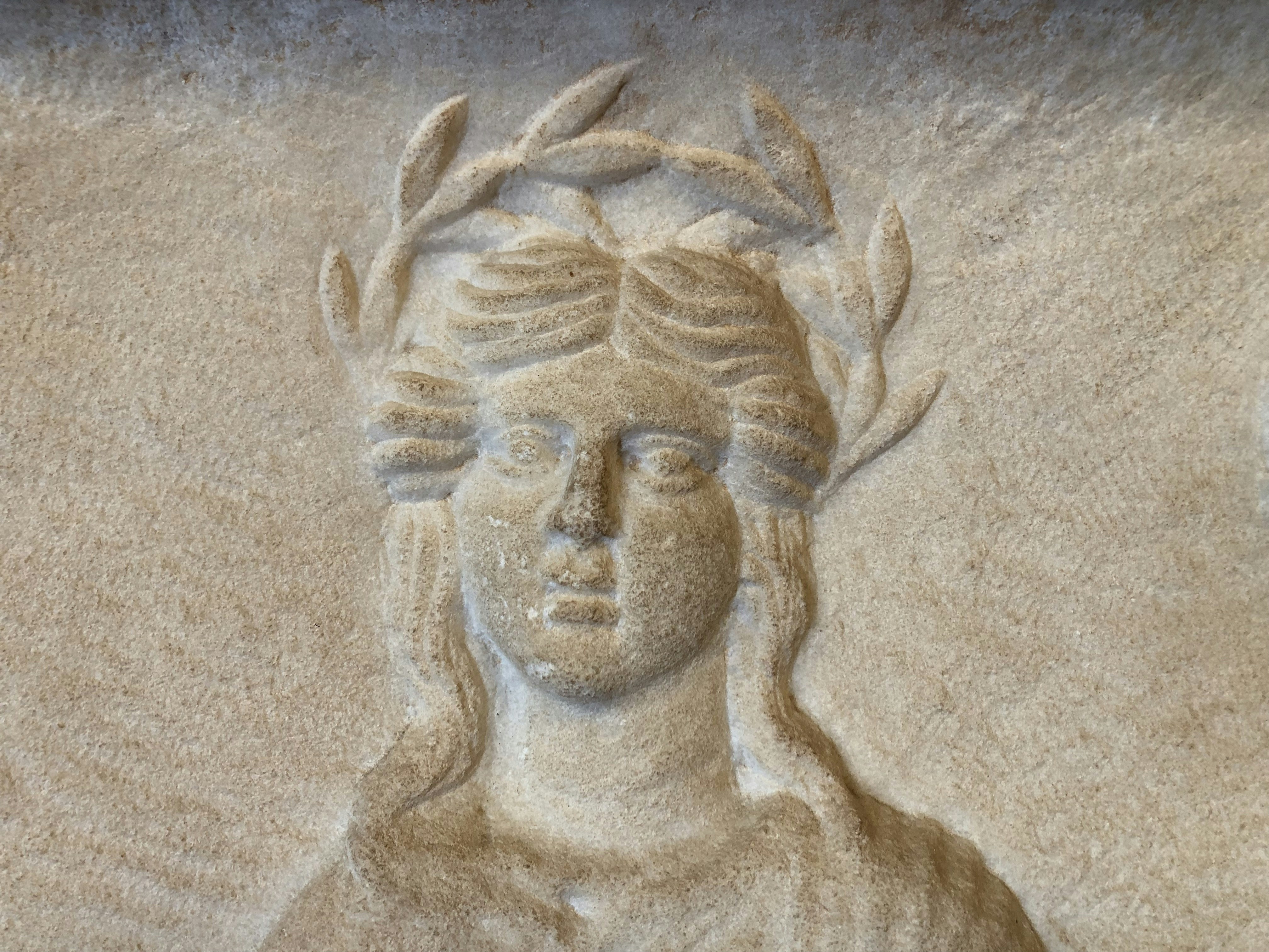 Laureate Guardian: A Sand-Carved Portrait at Rest