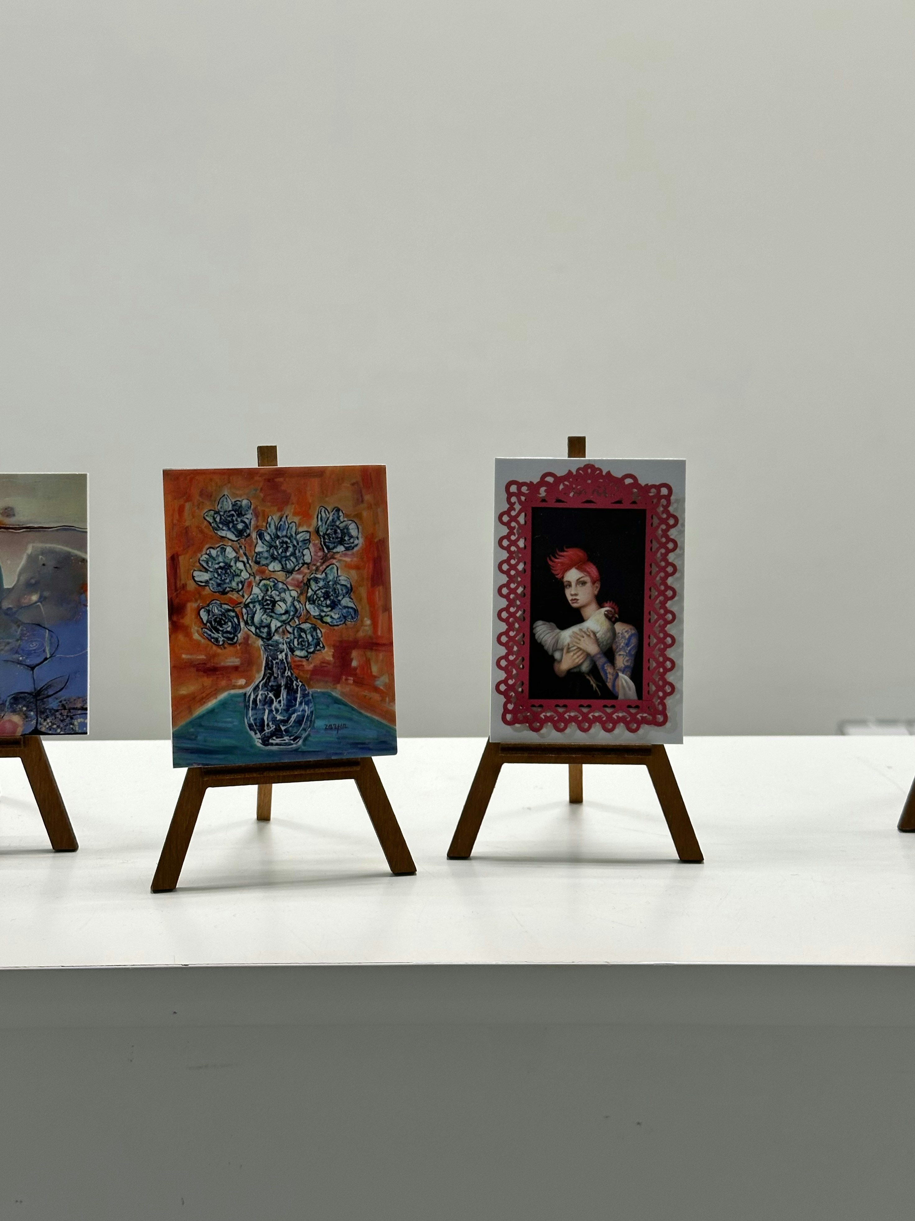 Miniature Gallery: Painted Cards on Wooden Stands