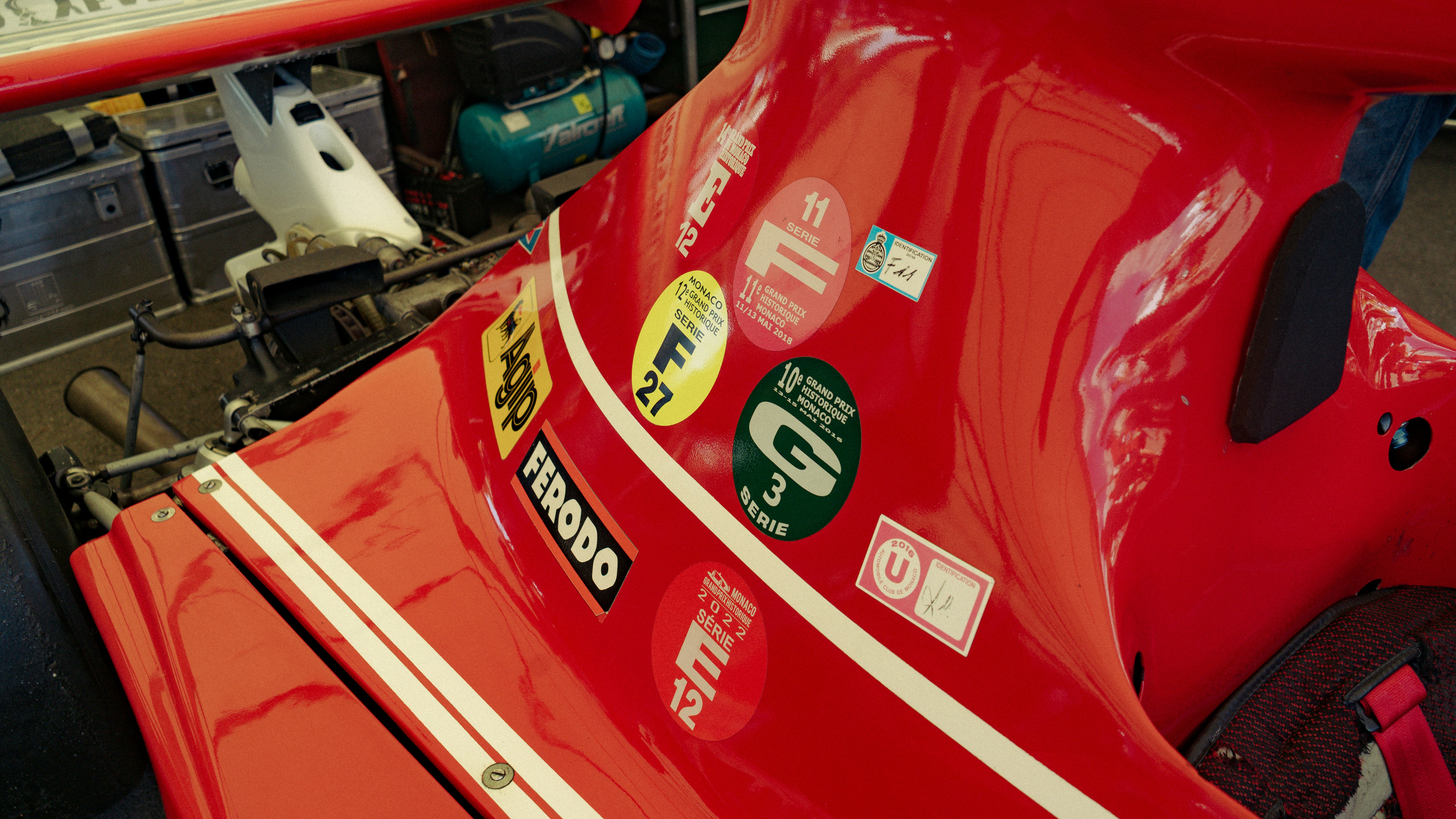 Streaks and Stickers on a Race Car Nose