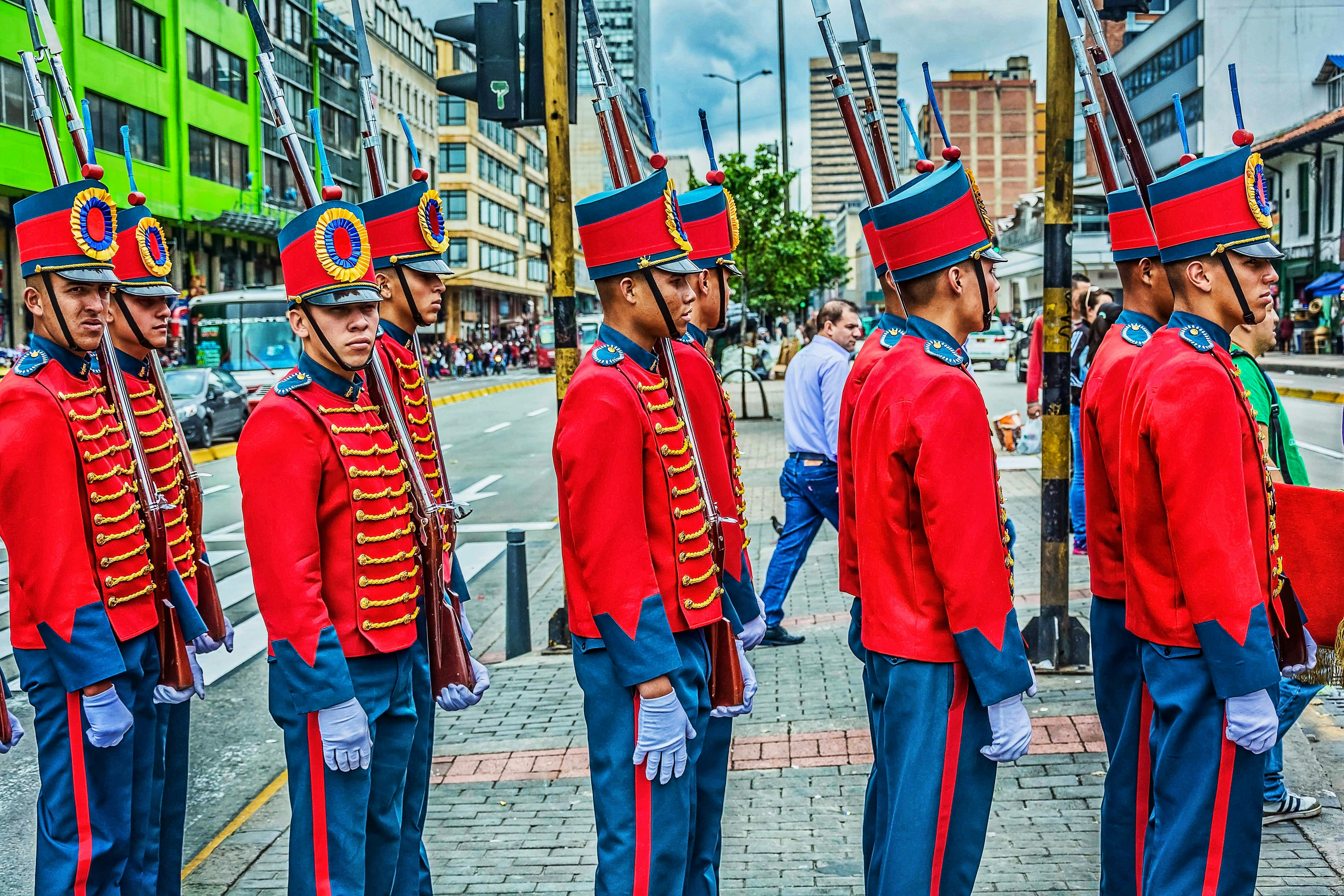 Red-Coated Kirin Guards in an Urban Street Parade