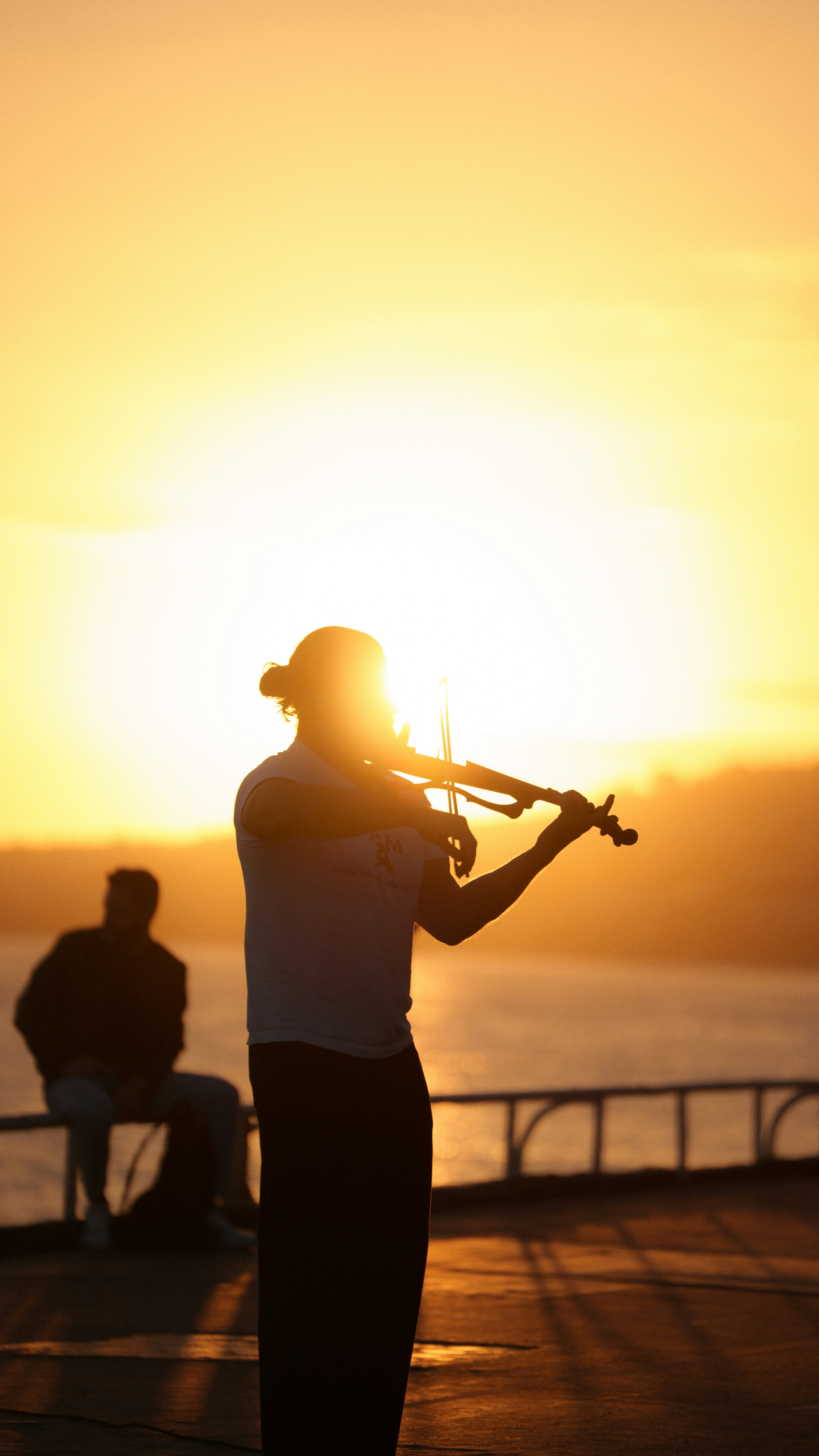 Sunlit Sonata: A Violinist in Silhouette at Golden Hour
