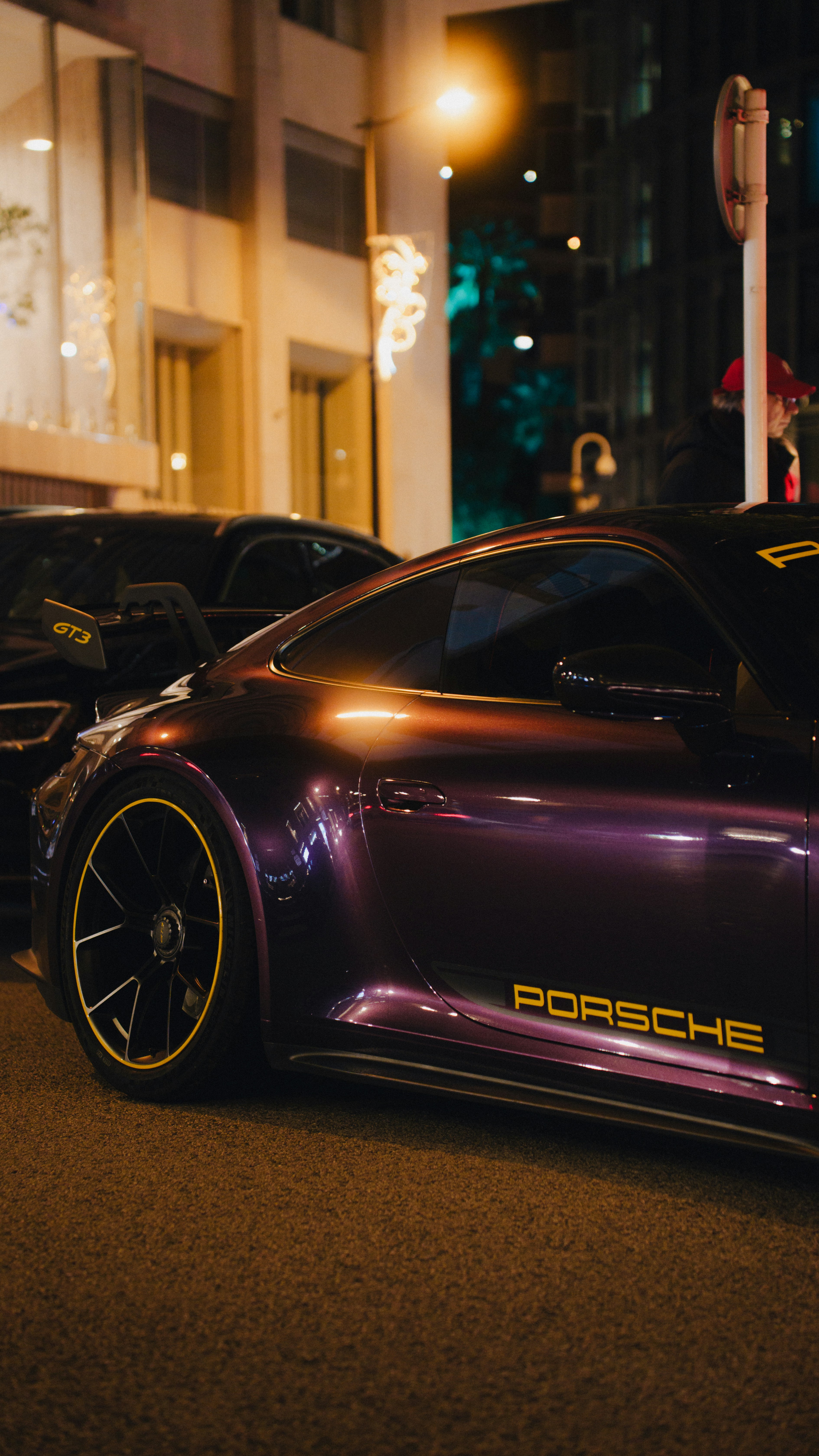 Neon Night Rapture: The Purple Porsche at Street-Level Glow