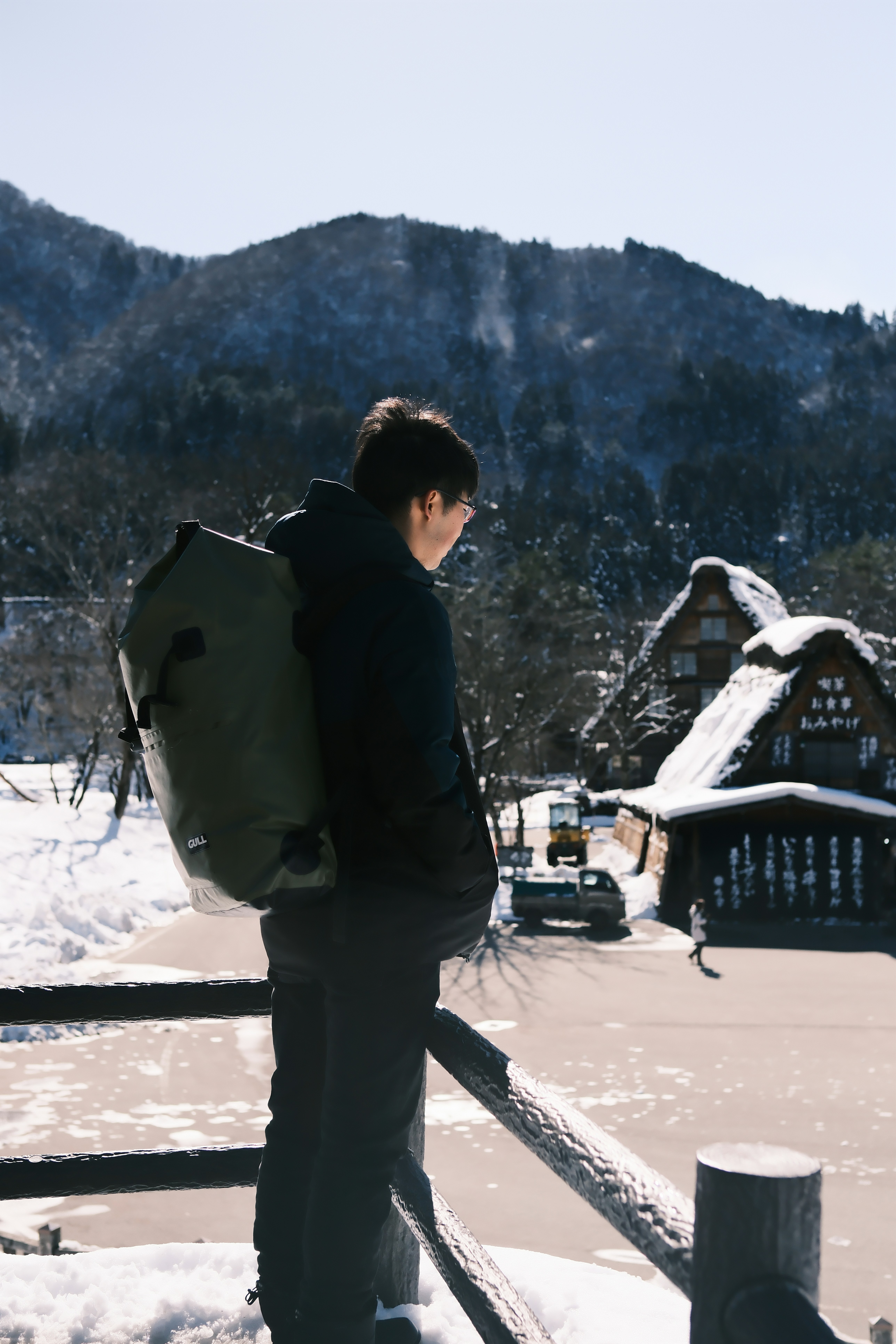 Winter Trek: A Silent Portrait Against Snowy Peaks
