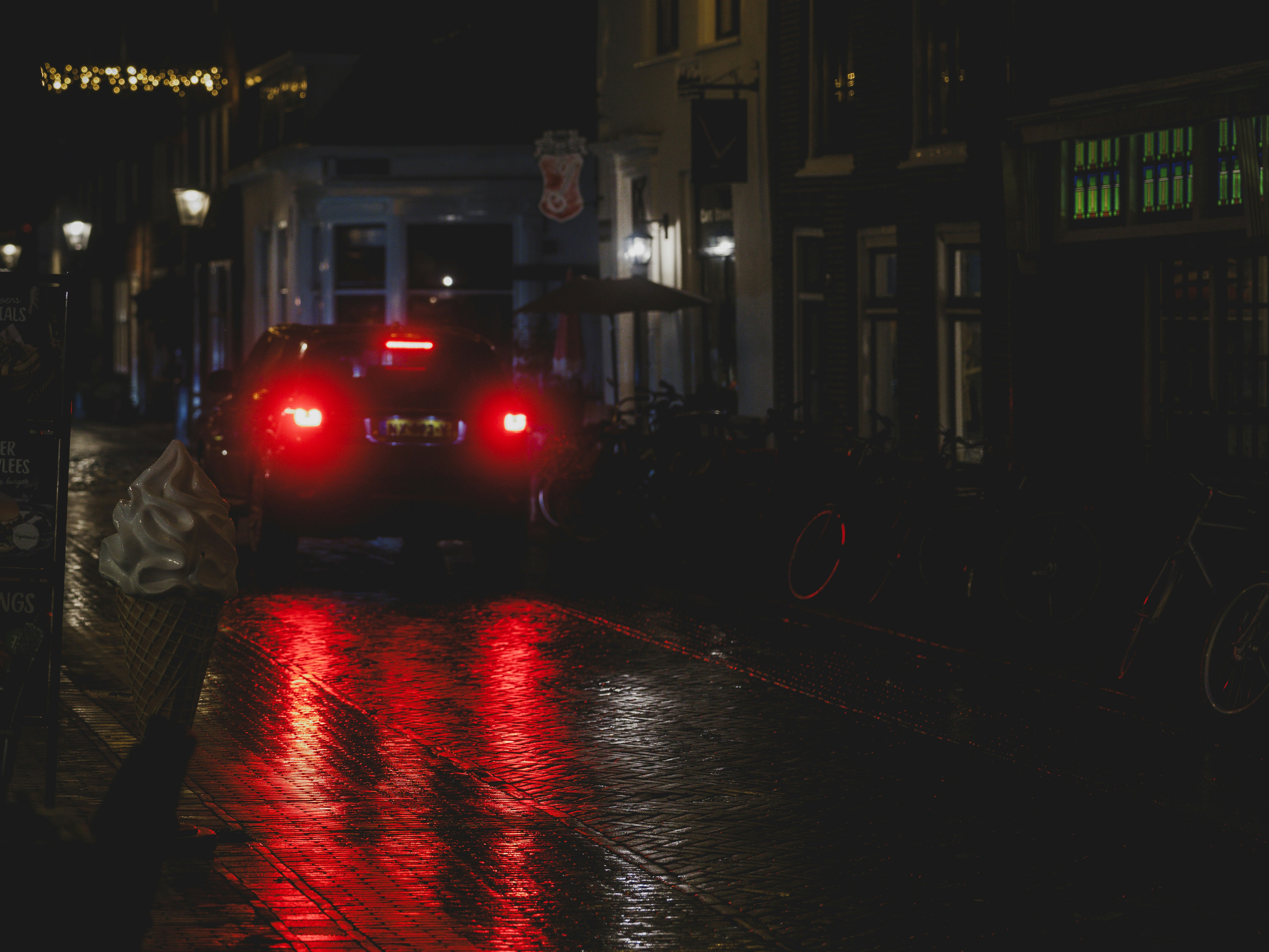 Red Neon Echoes: Wet Street, Night Drive