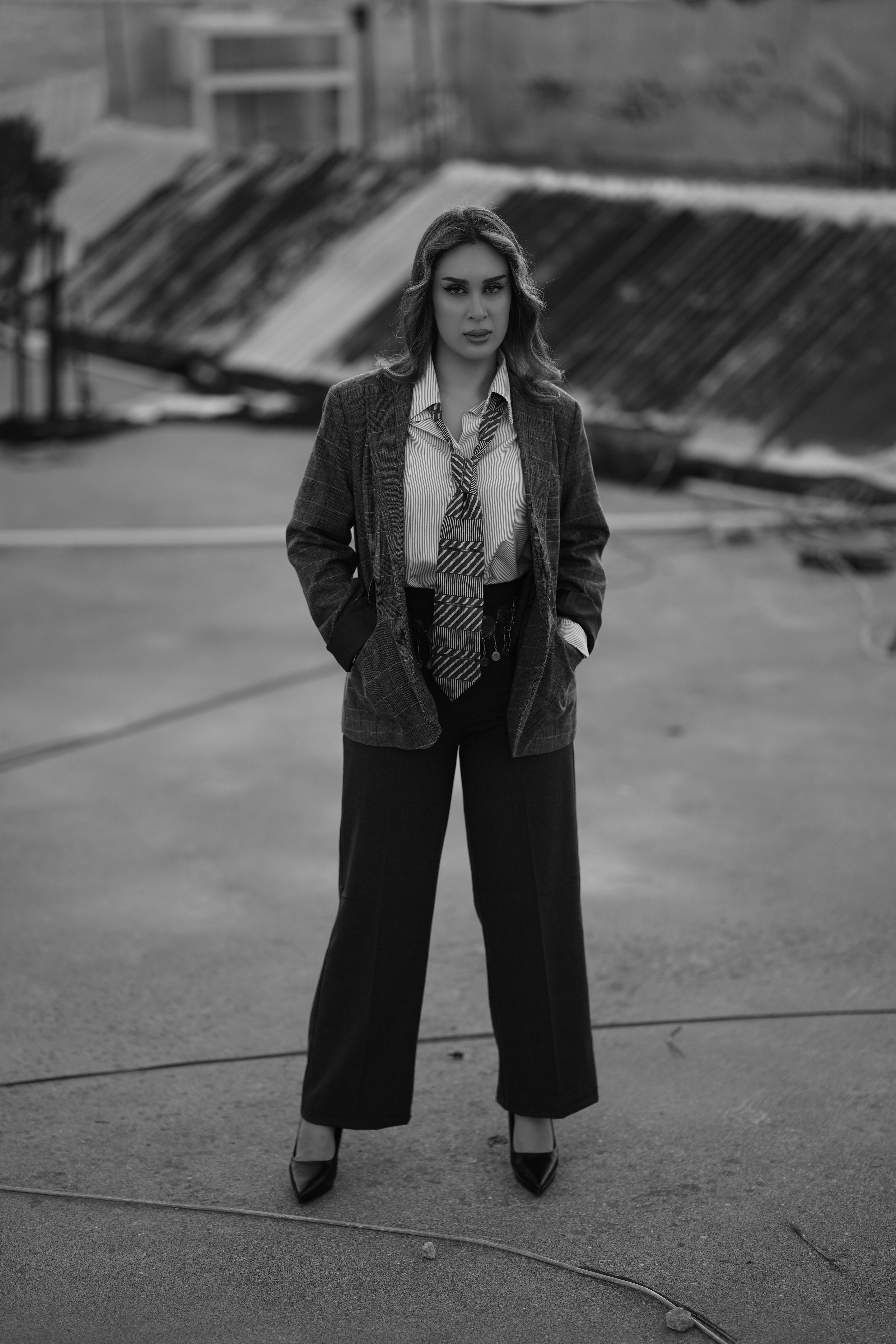 Portrait on a Rooftop: Tailored Confidence