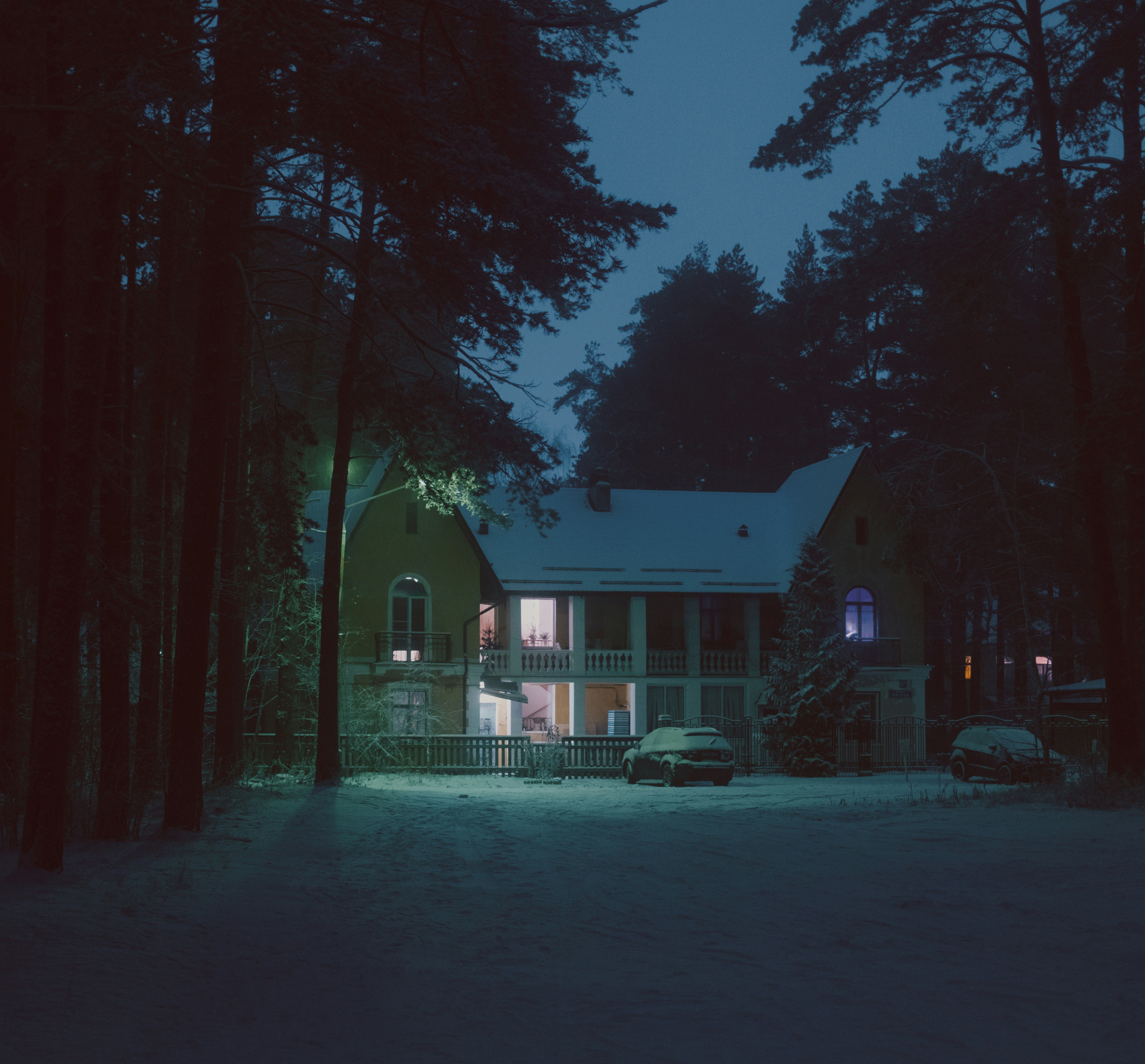 Luminous Winter Manor Beneath a Velvet Night