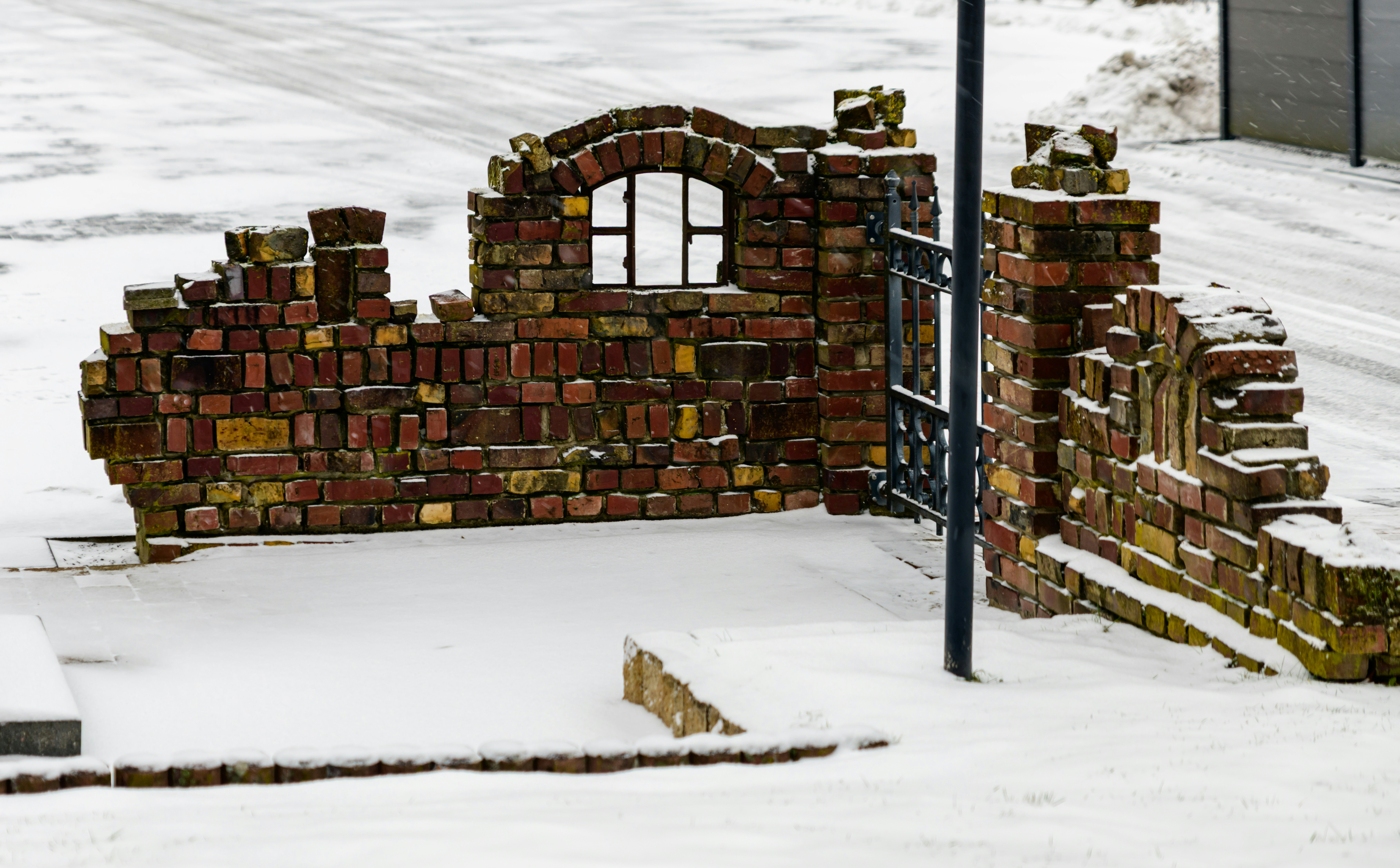 Ruins of Winter Brickwork Framed by Snow-scape
