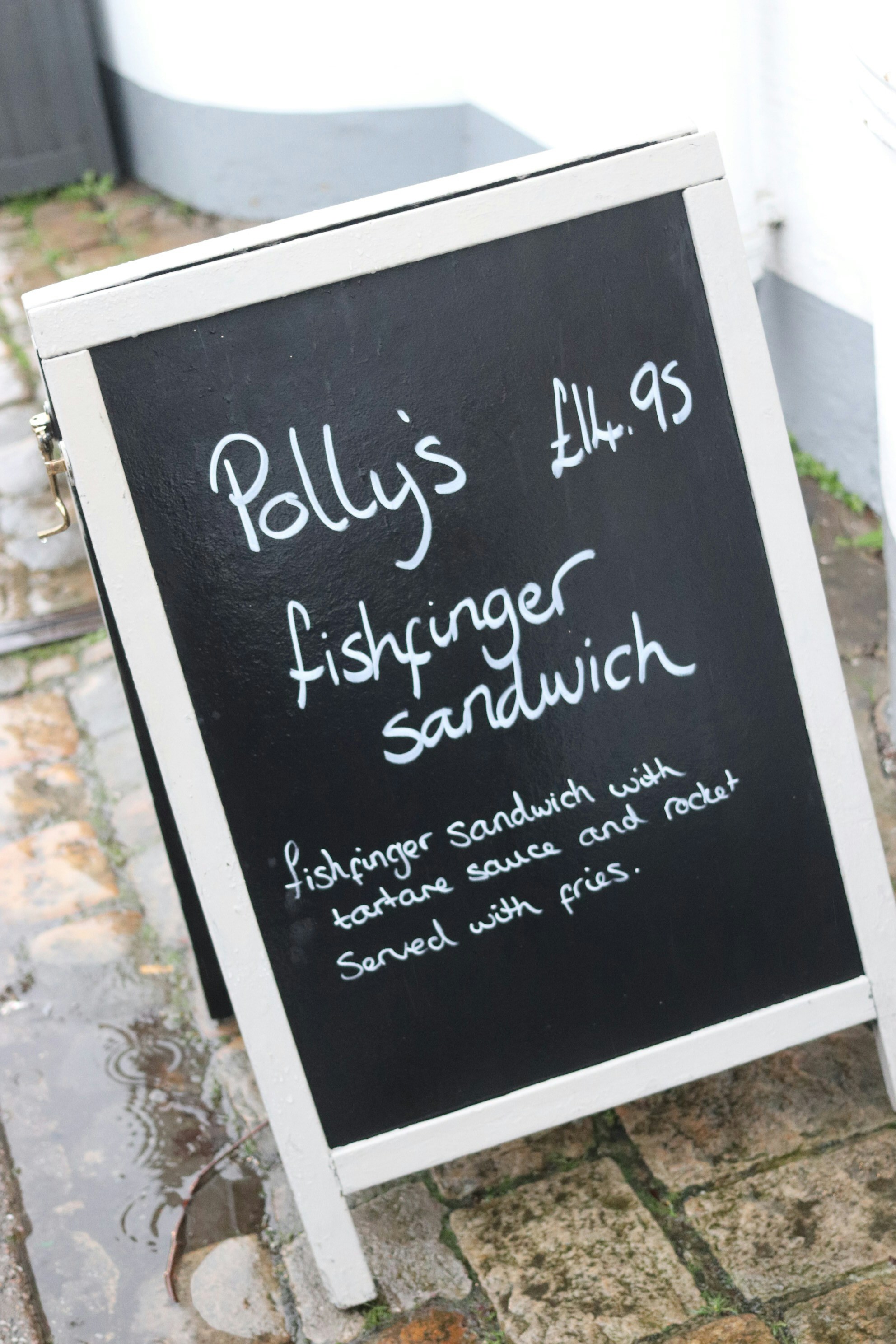 Chalkboard Sign for Polly's Fishfinger Sandwich