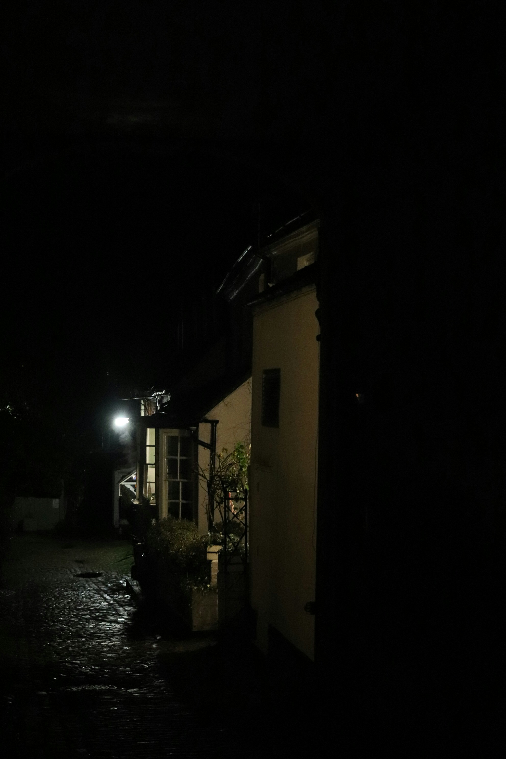 Moonlit Entrance: A Quiet Night Along the Cobblestones