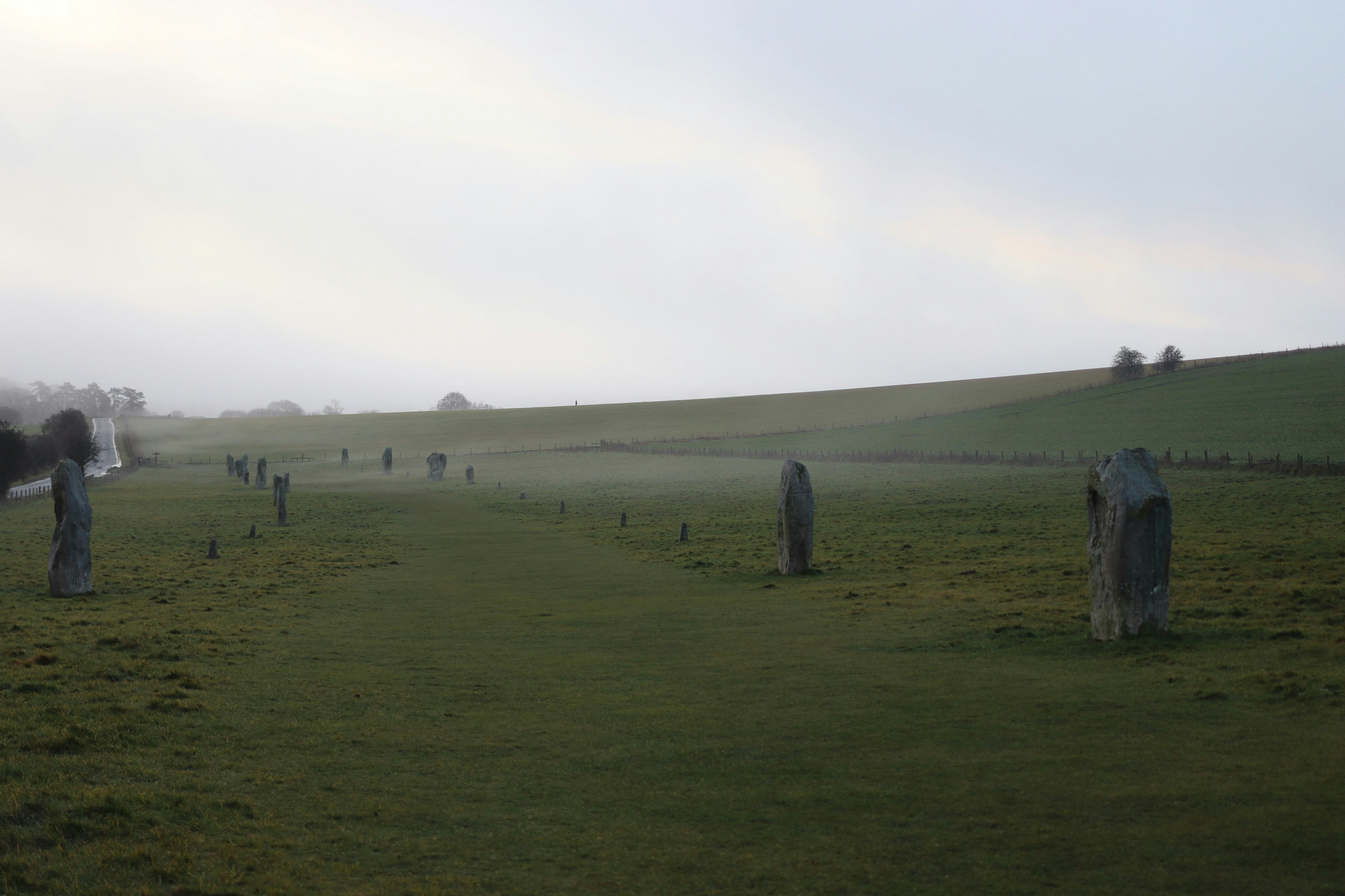 Row of Standing Stones Exiting the Misty Field