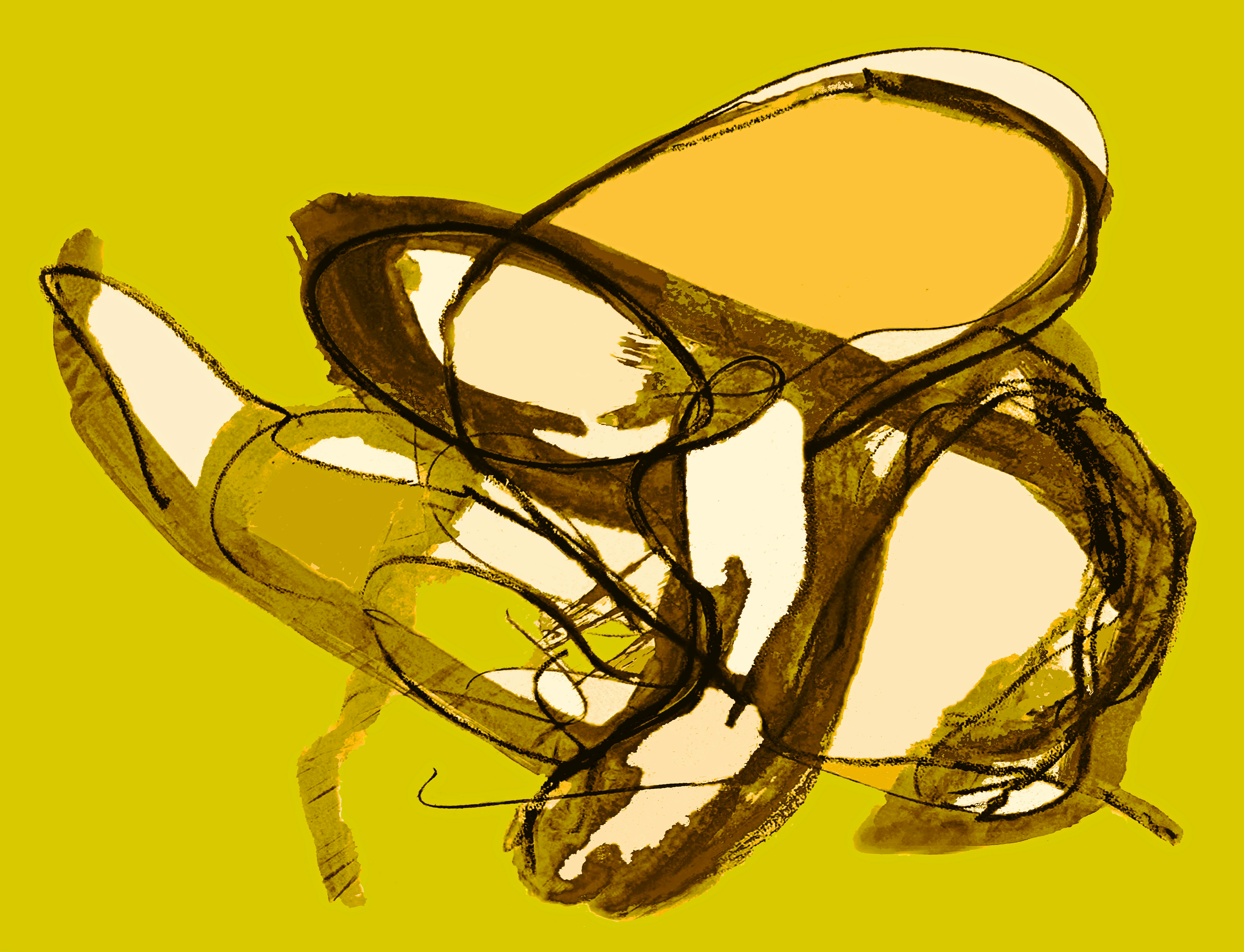 Abstract Yellow Sketch: Energetic Lines on a Golden Canvas