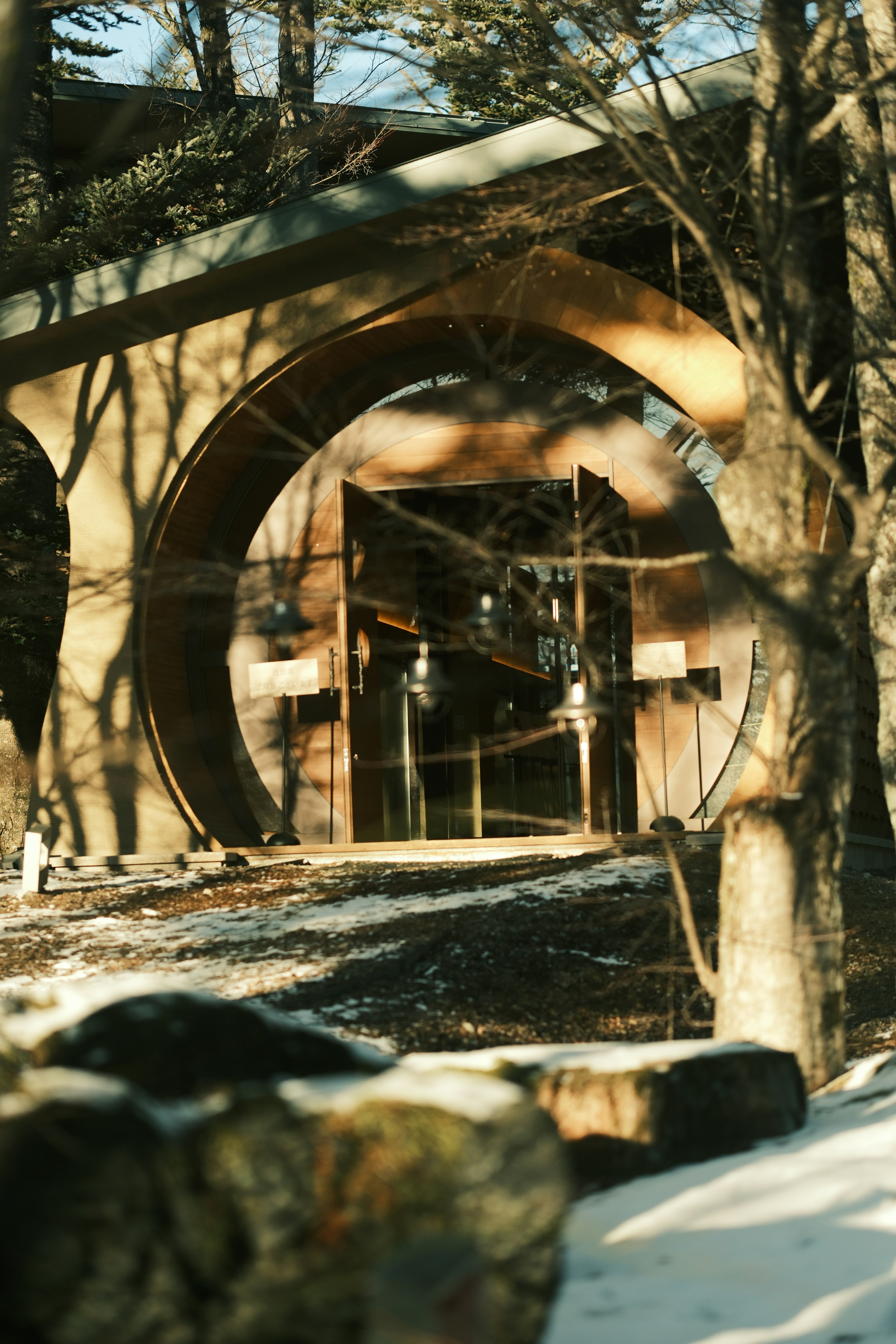 Circular Portal: Wood and Archway Framed by Bare Trees