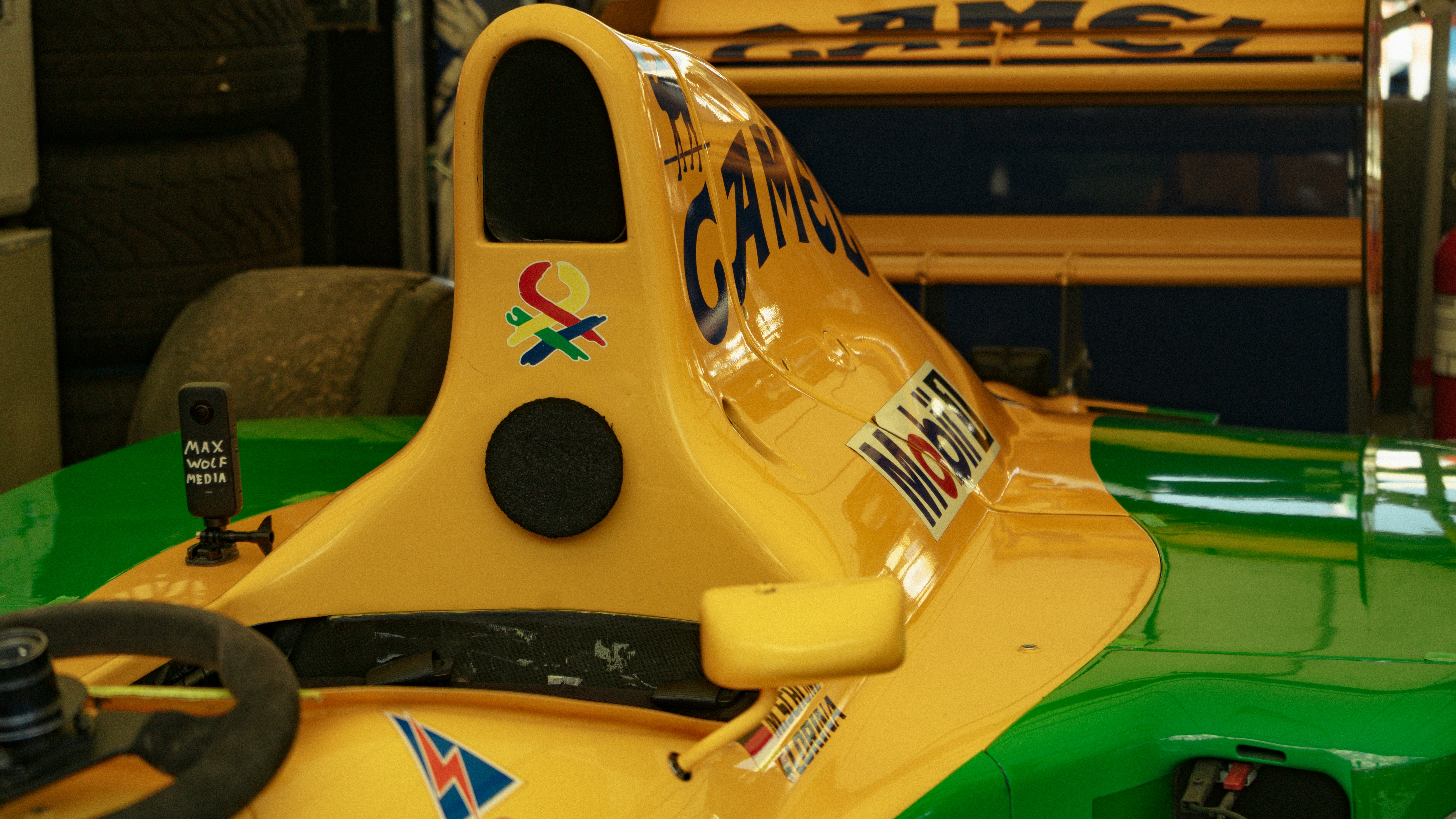 Yellow Formula Car Cockpit in Workshop