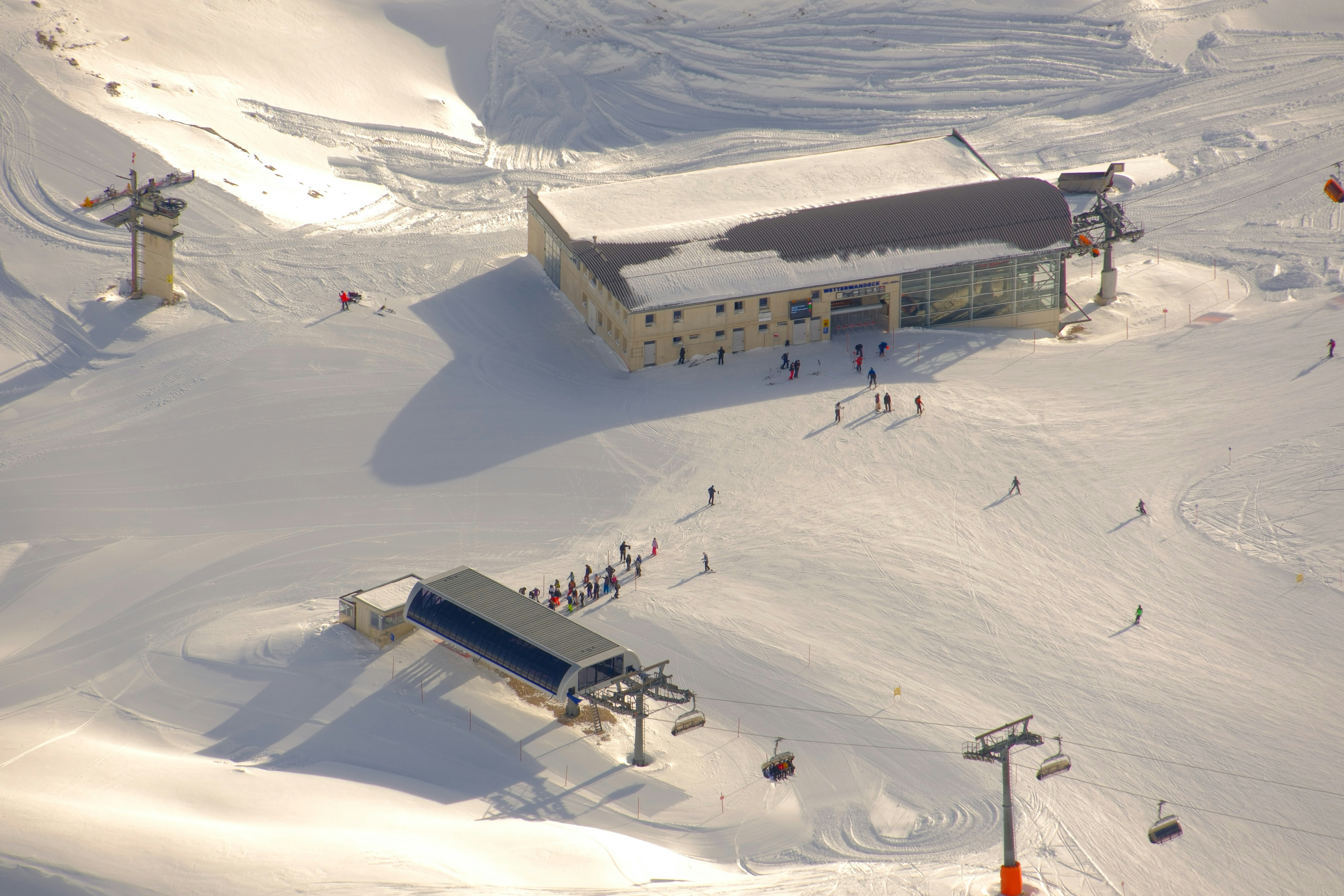 Ski resort with chairlifts and a building
