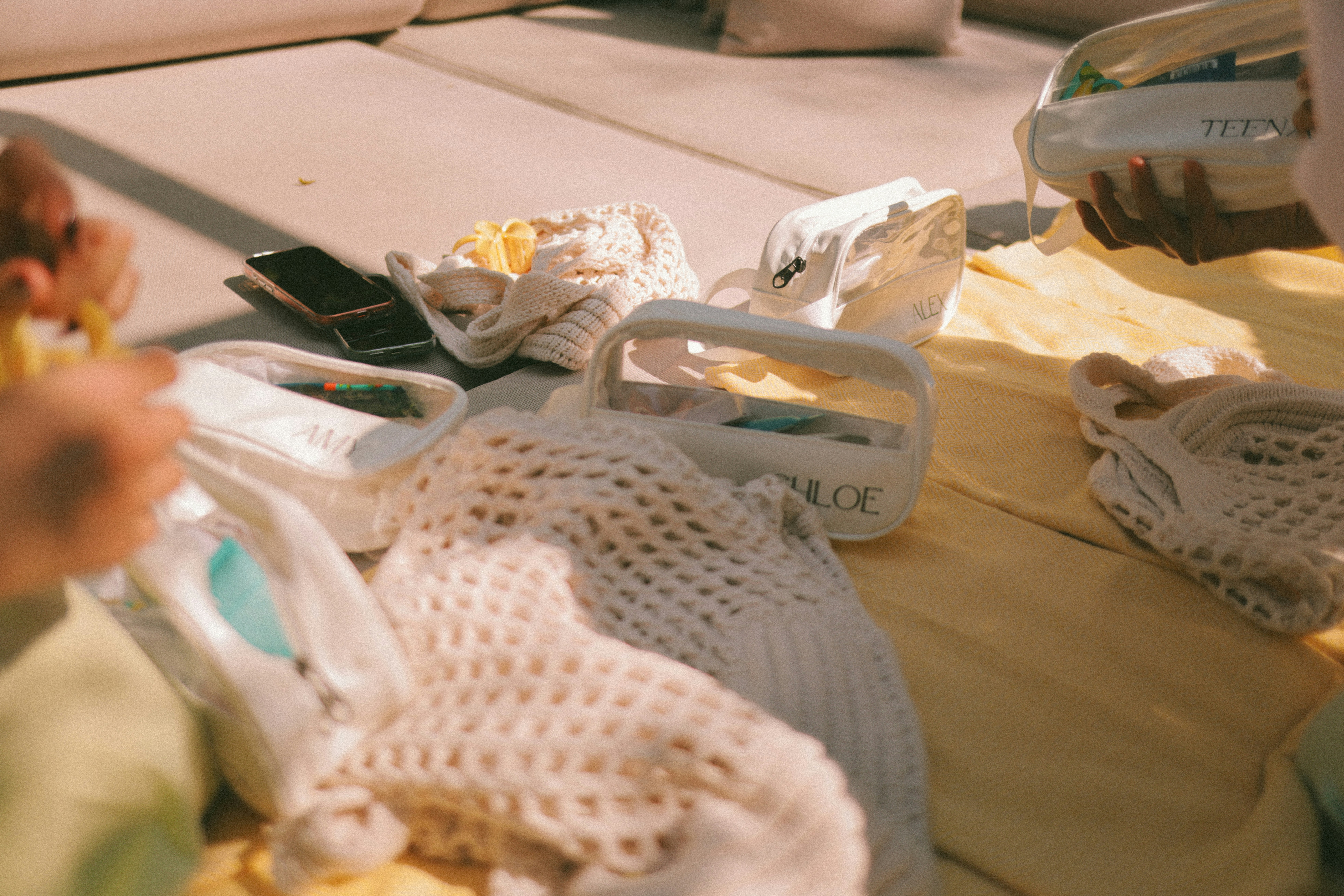 Sunlit Laundry Basket: Cozy Knit Night on a Bedside Table