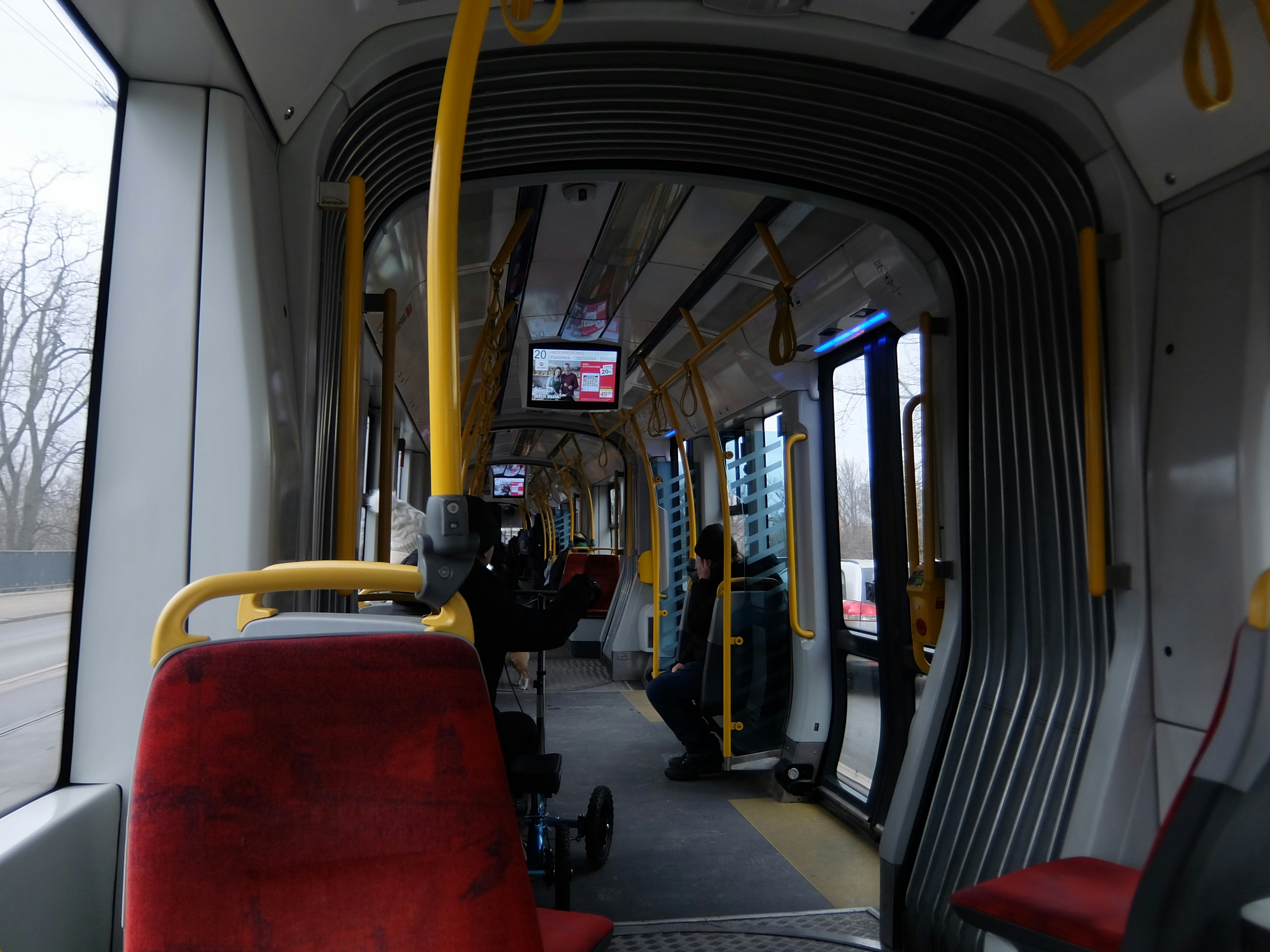 Interior view of a modern public transport vehicle.