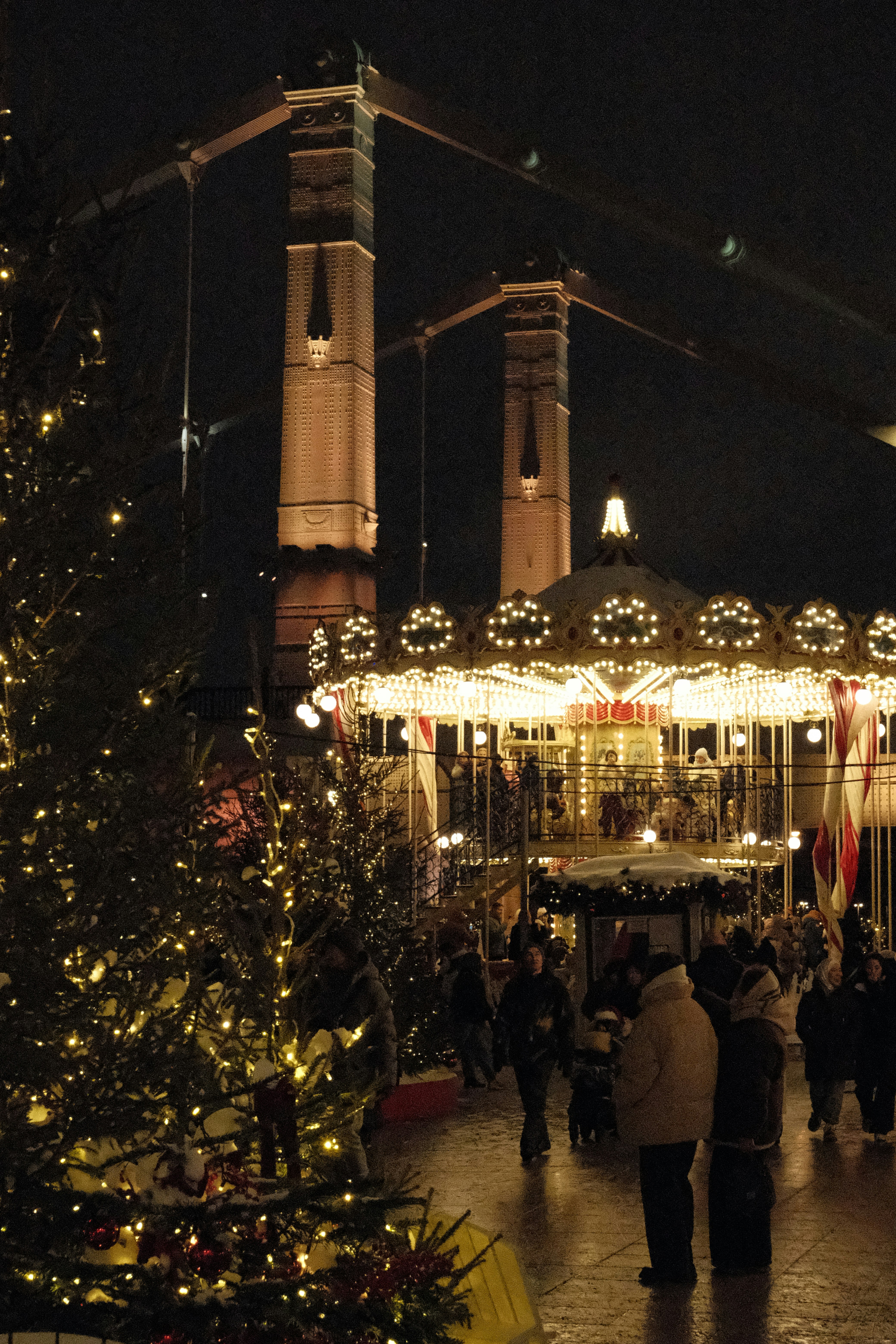 Twinkling Lights Over the Winter Carousel