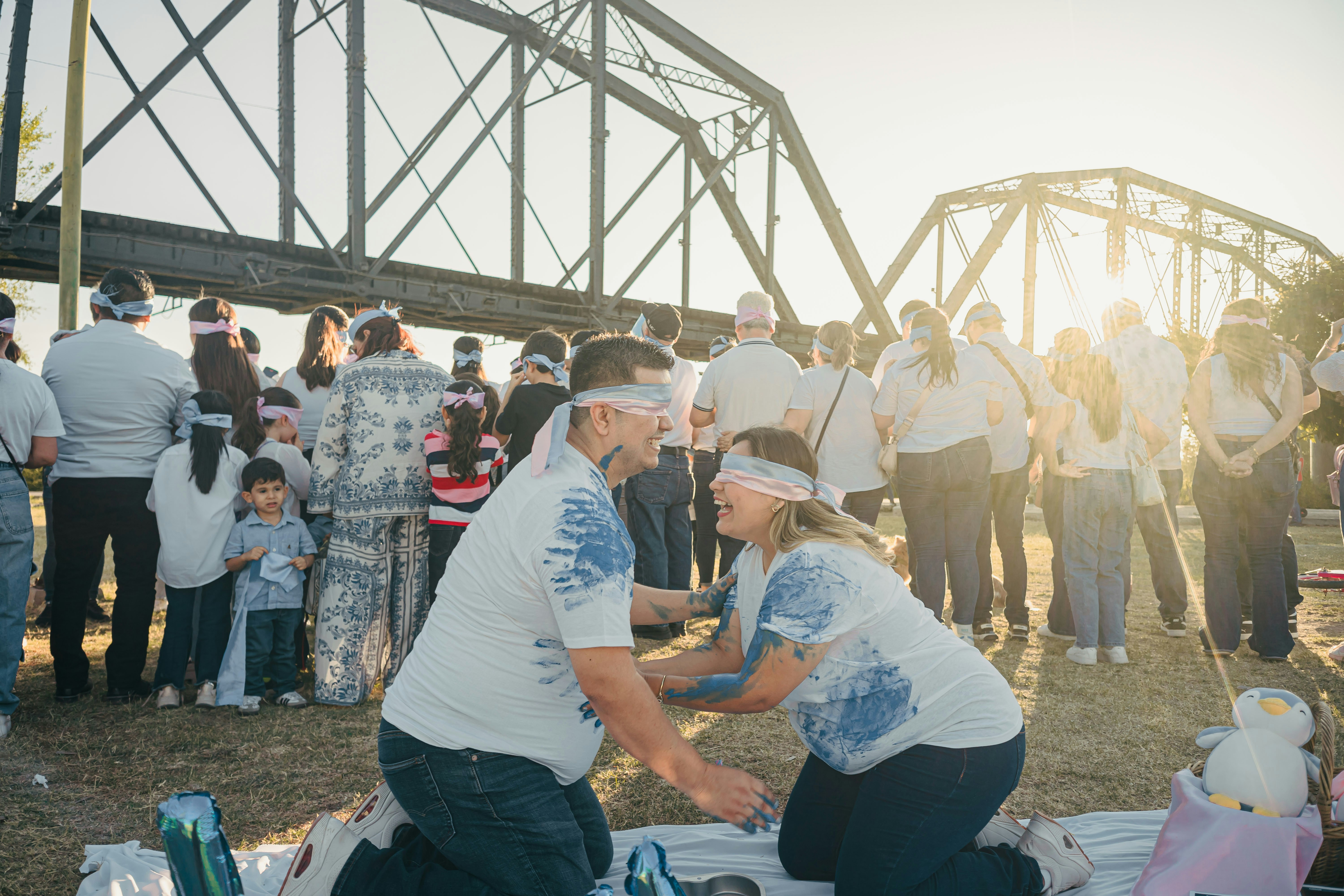 Energetic Tug-of-Headband Under the Bridge