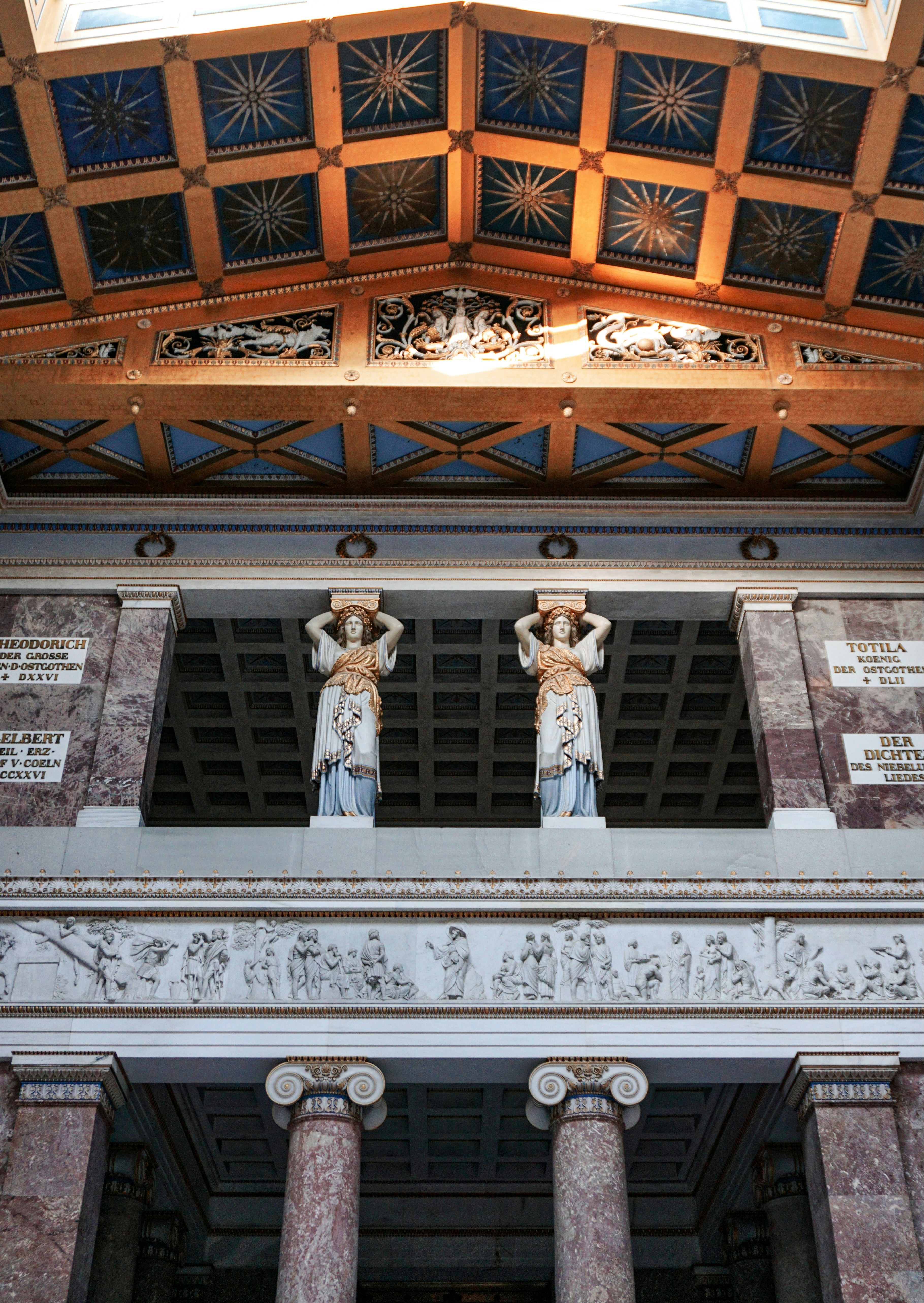Architectural Allegory: Statues Beneath a Painted Ceiling