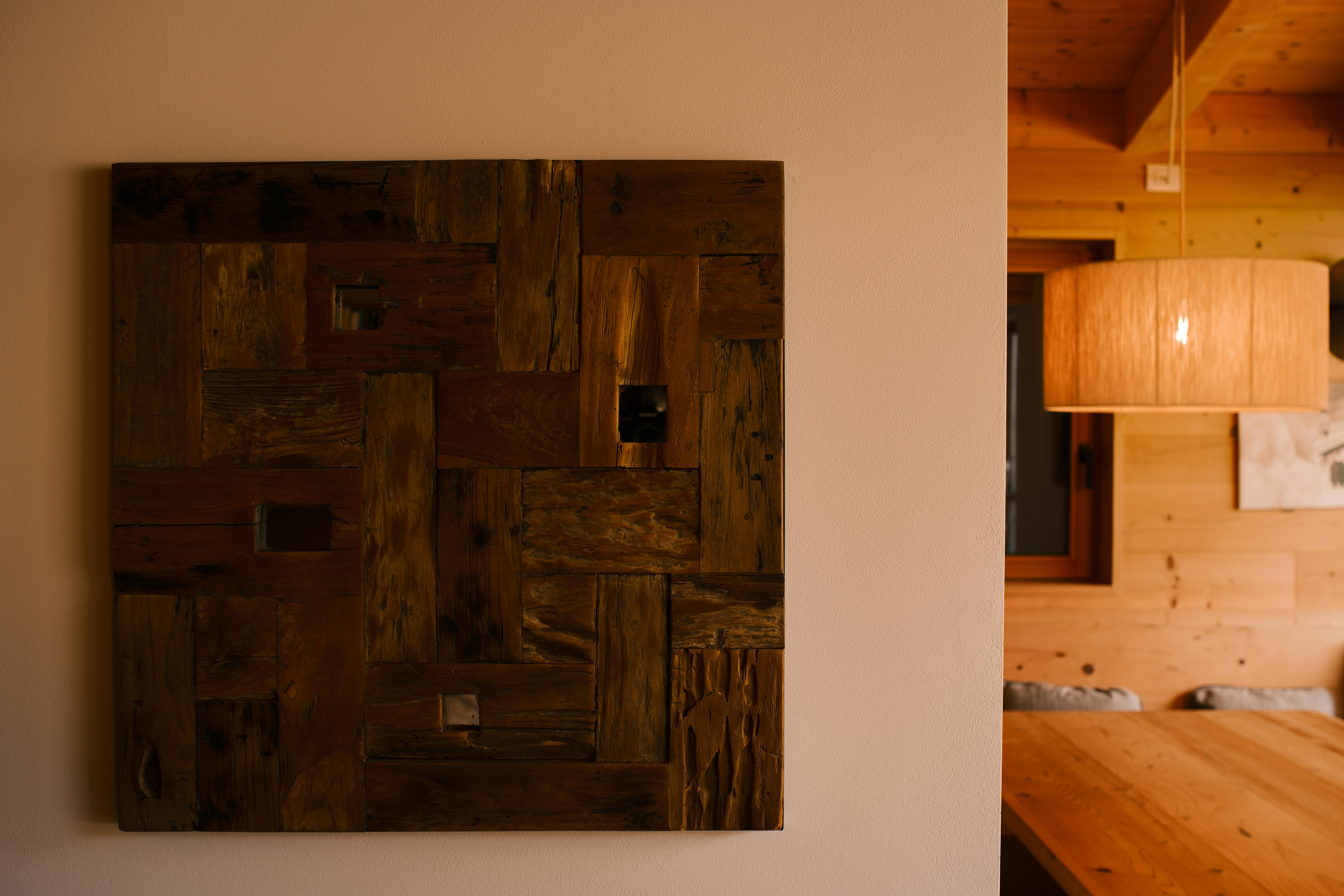 Wooden Mosaic on a Quiet Wall