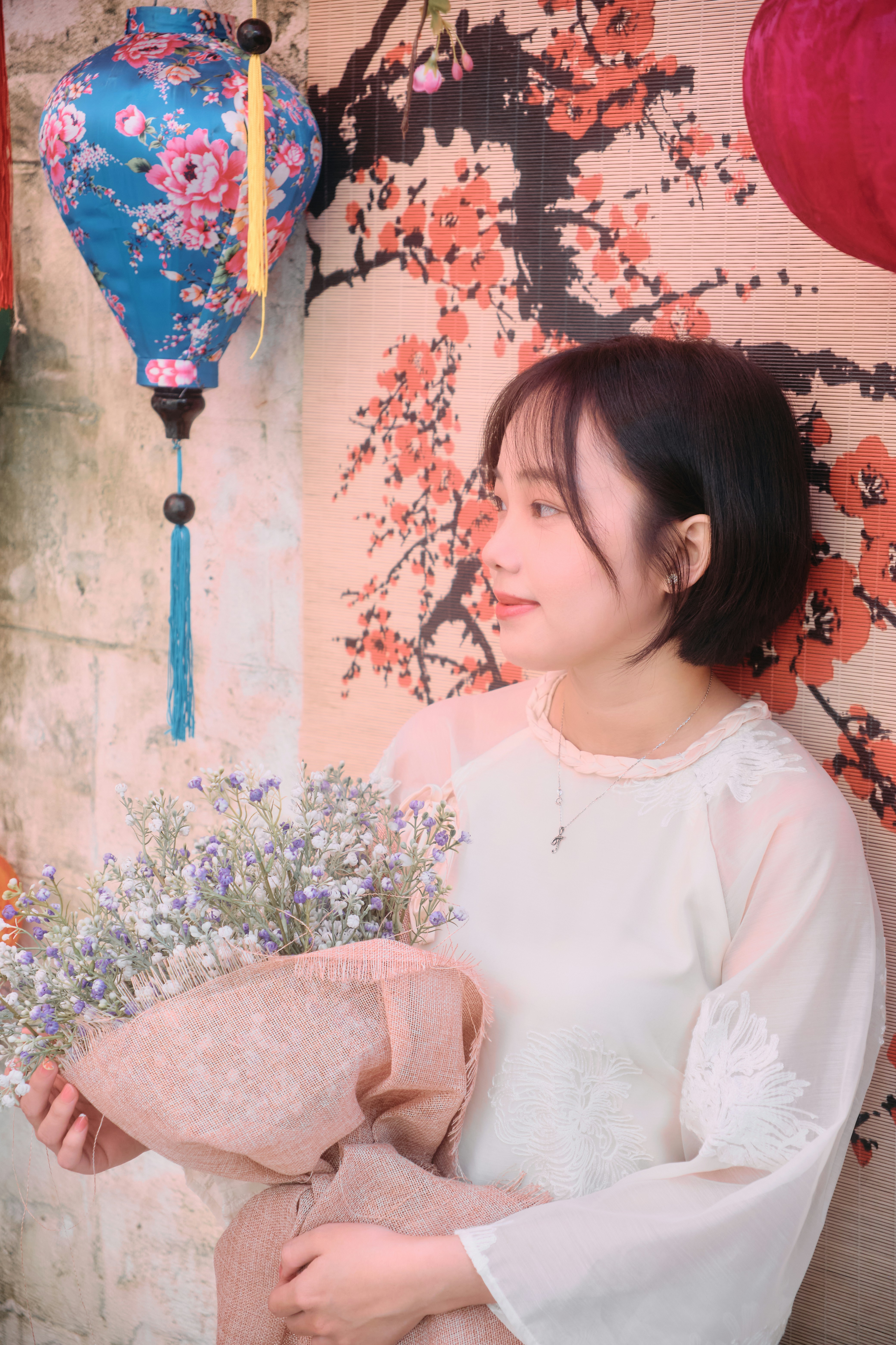 Soft Portrait among Silk Blossoms