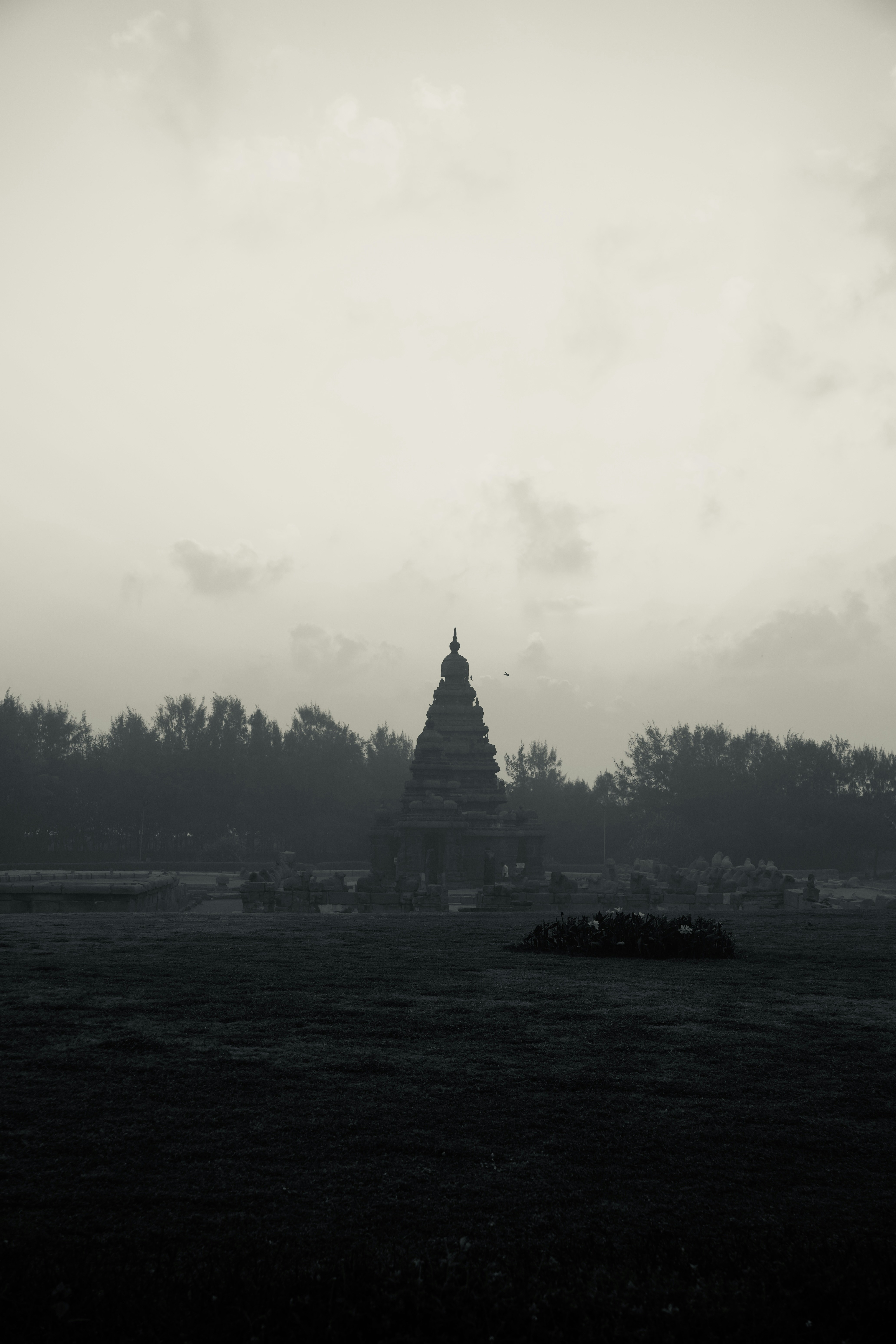 Silent Monument: A Dusk Silhouette by the Temple Grounds