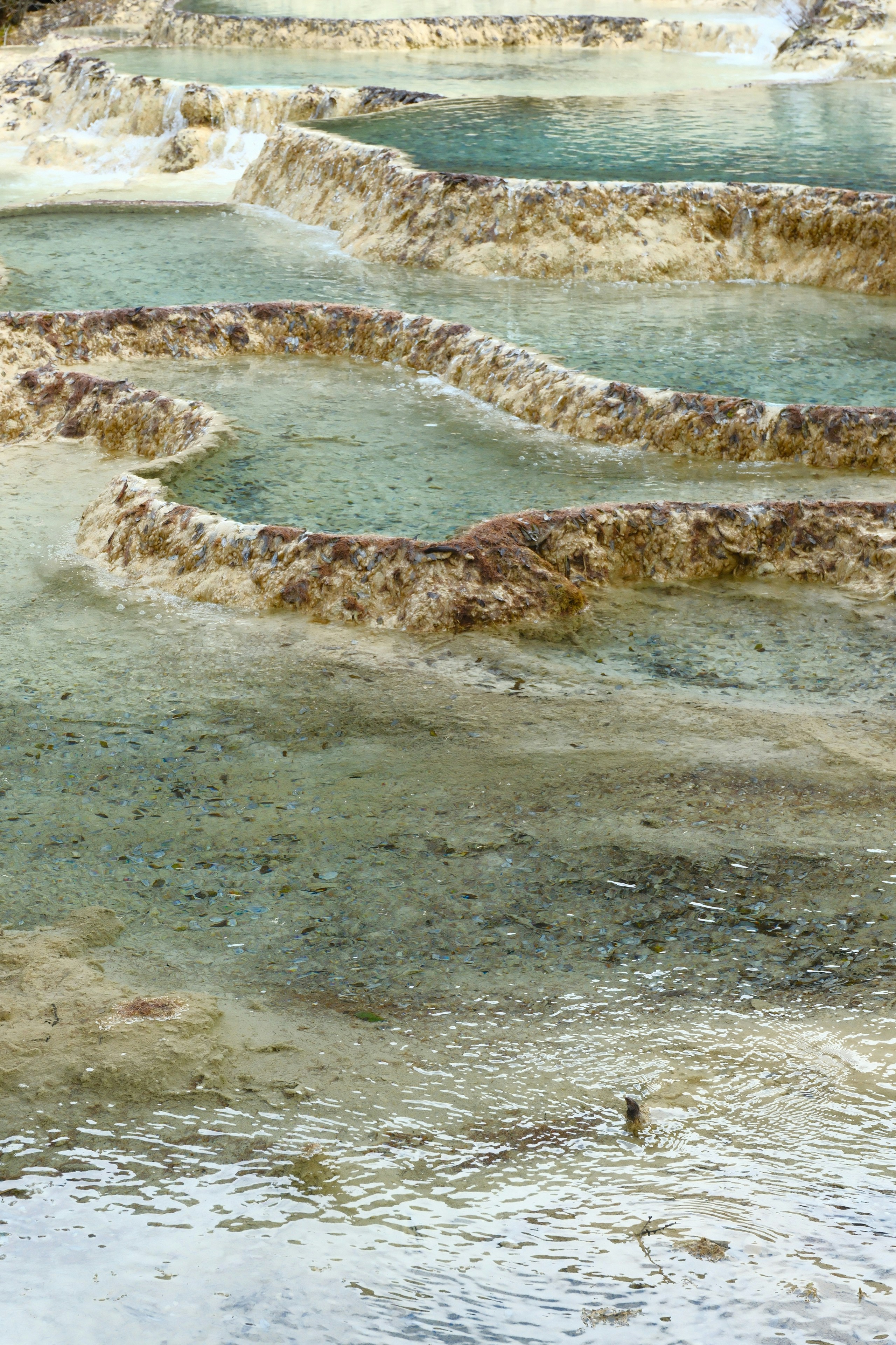 Terraced mineral pools: turquoise steps echoing the land