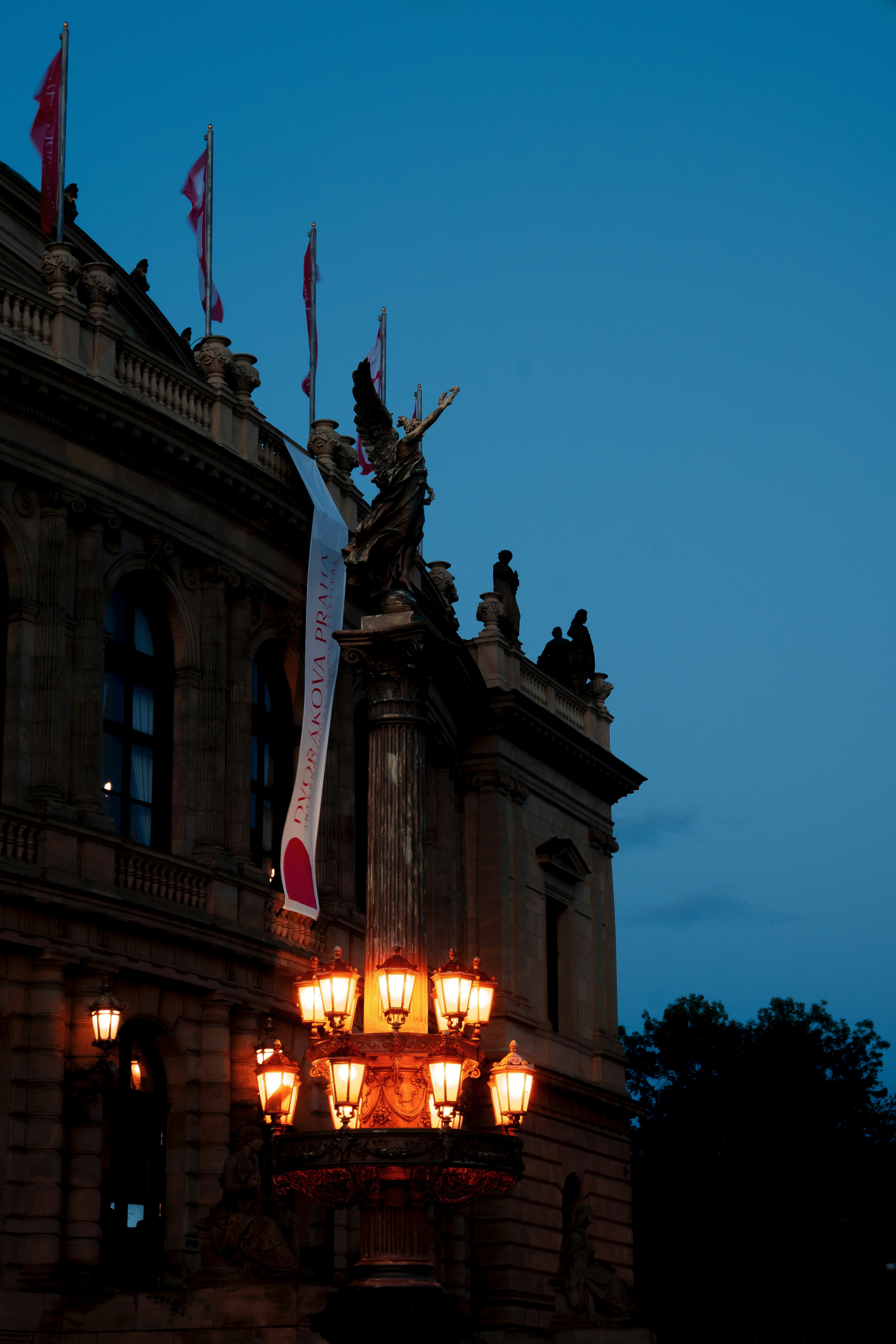 Evening Lanterns Over the Historic Façade