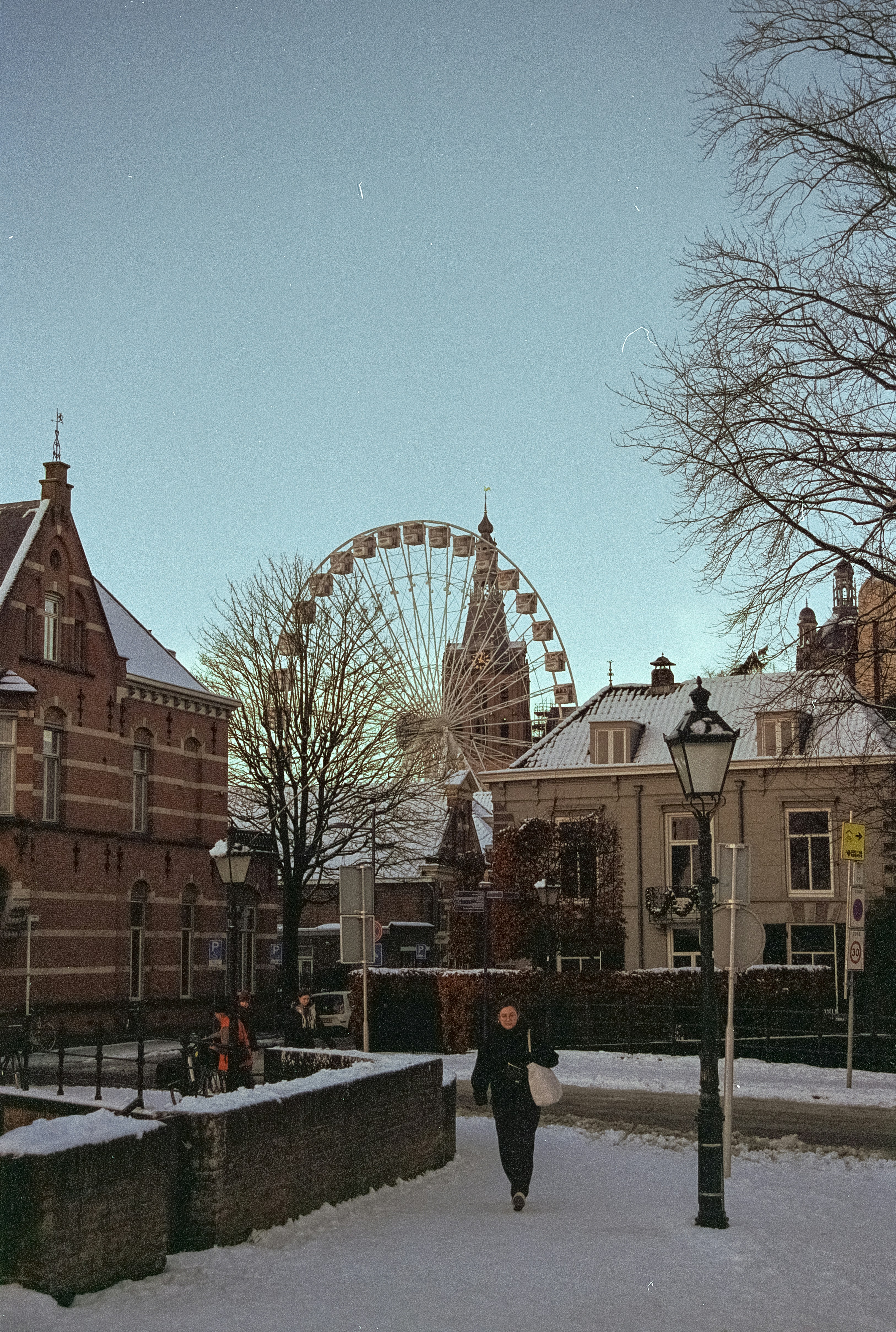 Winter Cityscape Under a Pale Twilight Sky