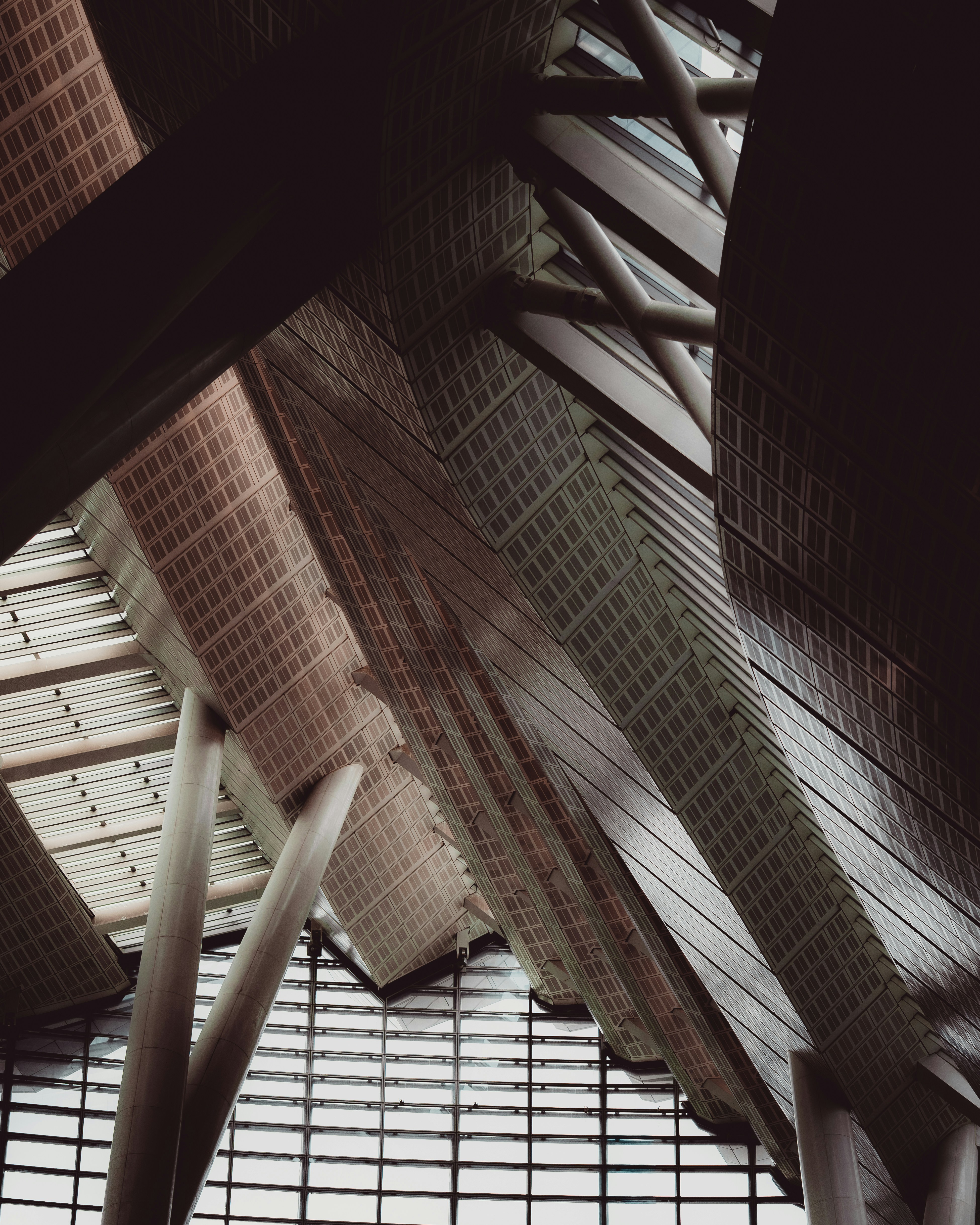 Modern architectural interior with geometric patterns and beams photo – Free Architecture Image ...