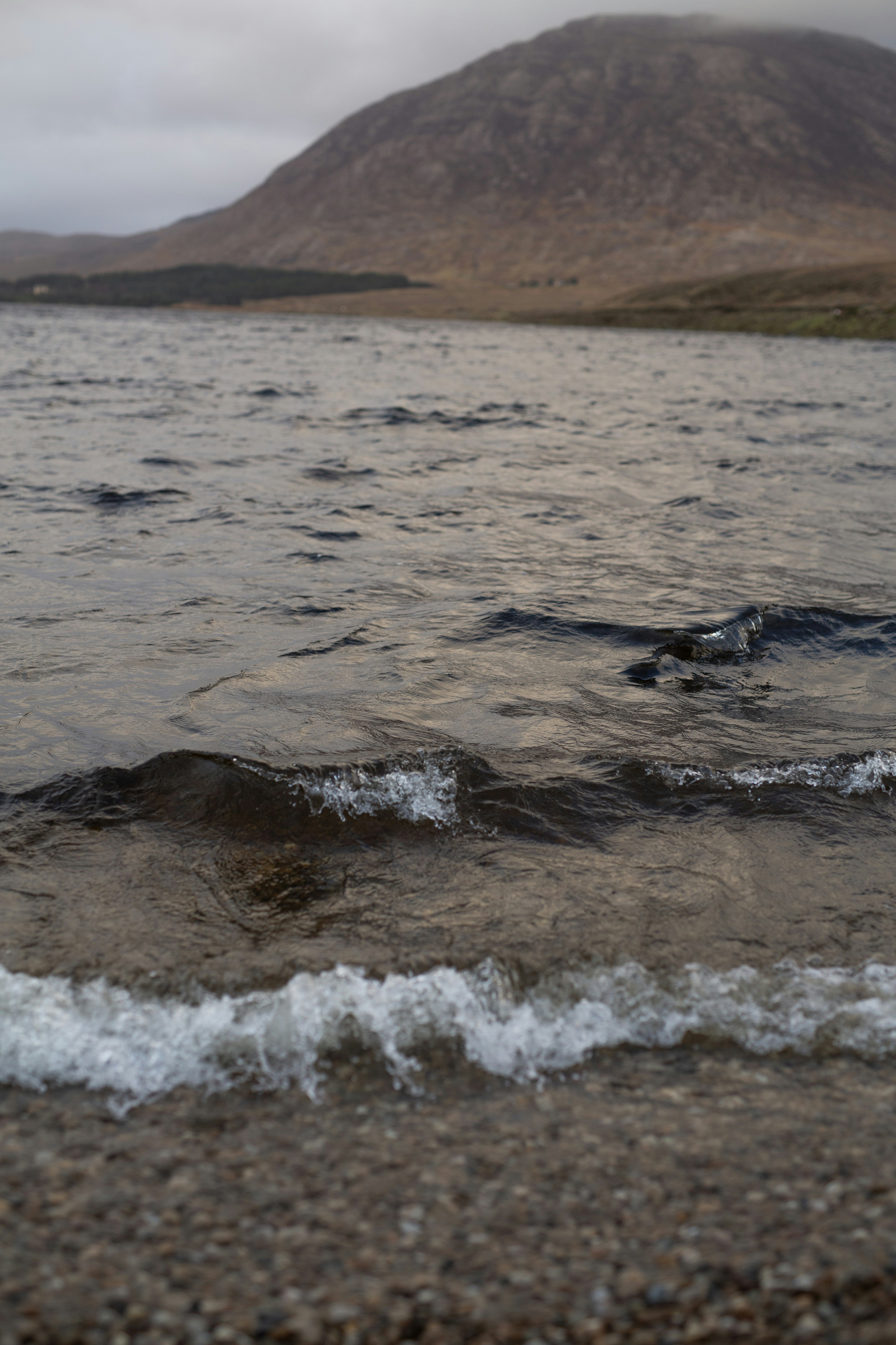 Stone Beach and Rolling Waves Beneath a Highland Outcrop