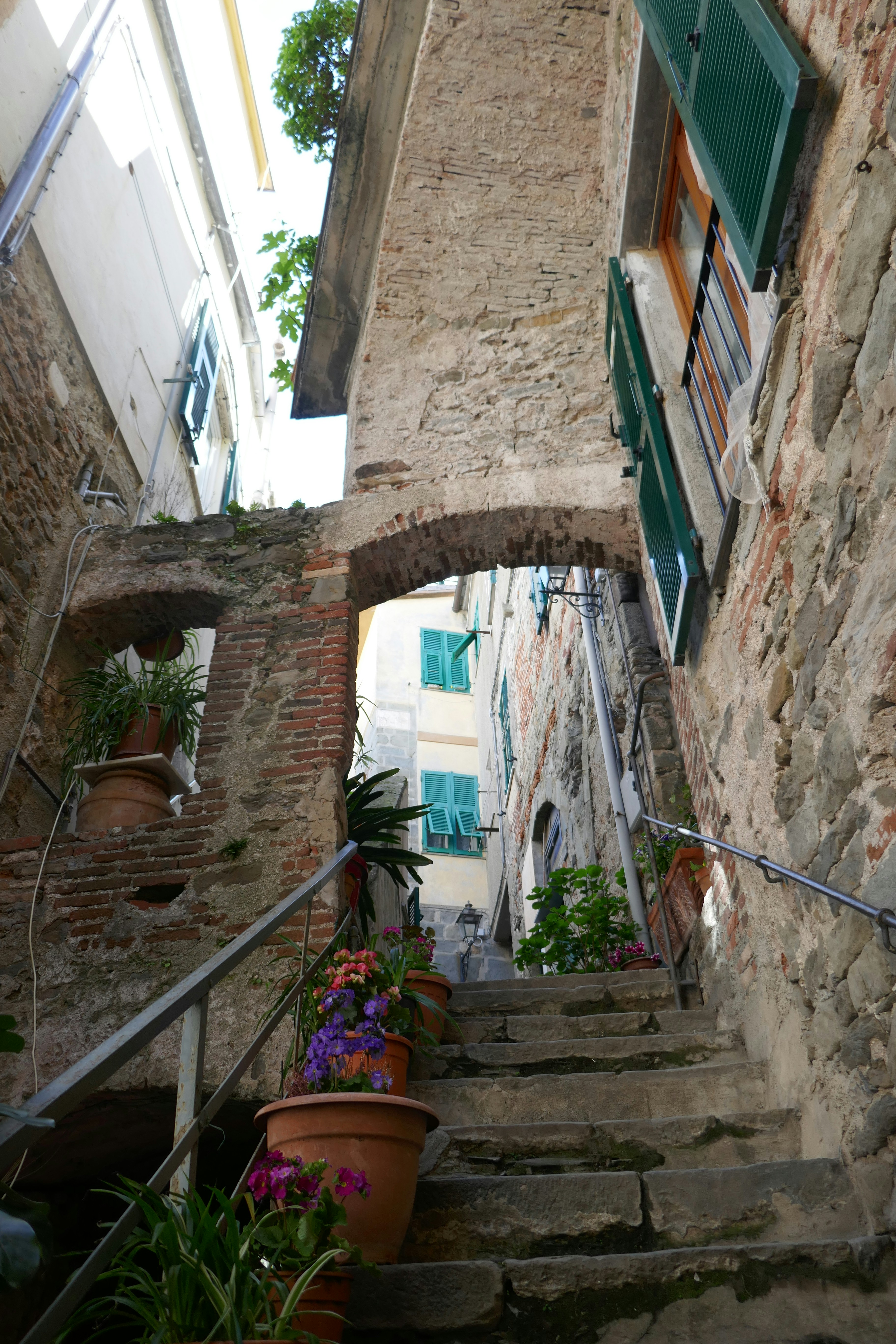 Ancient Staircase Arches: Moonlit Passage Through a Stone Town