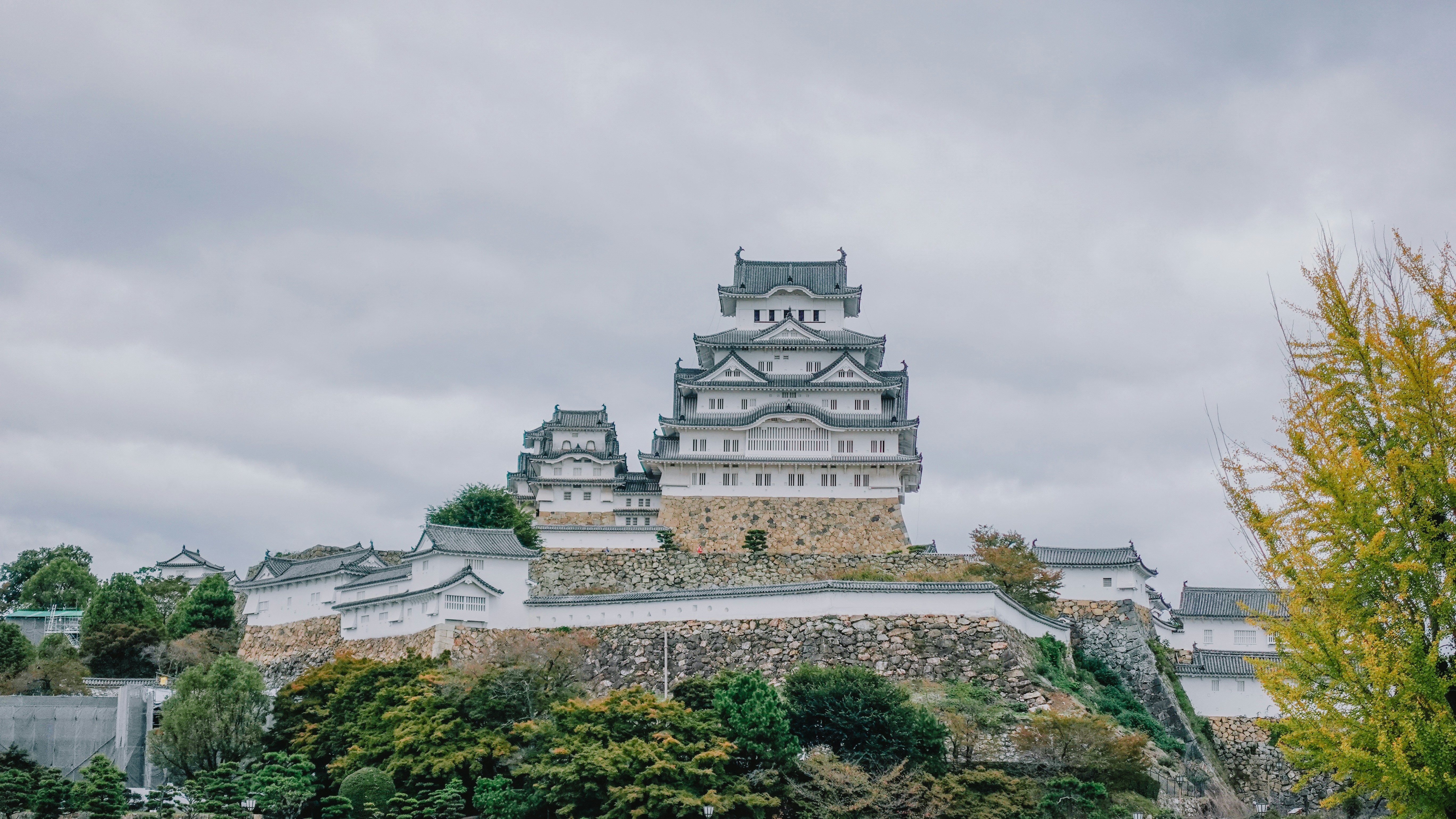 Castle Crest: A Multi-Tiered Fortress Rising Above Autumn Trees