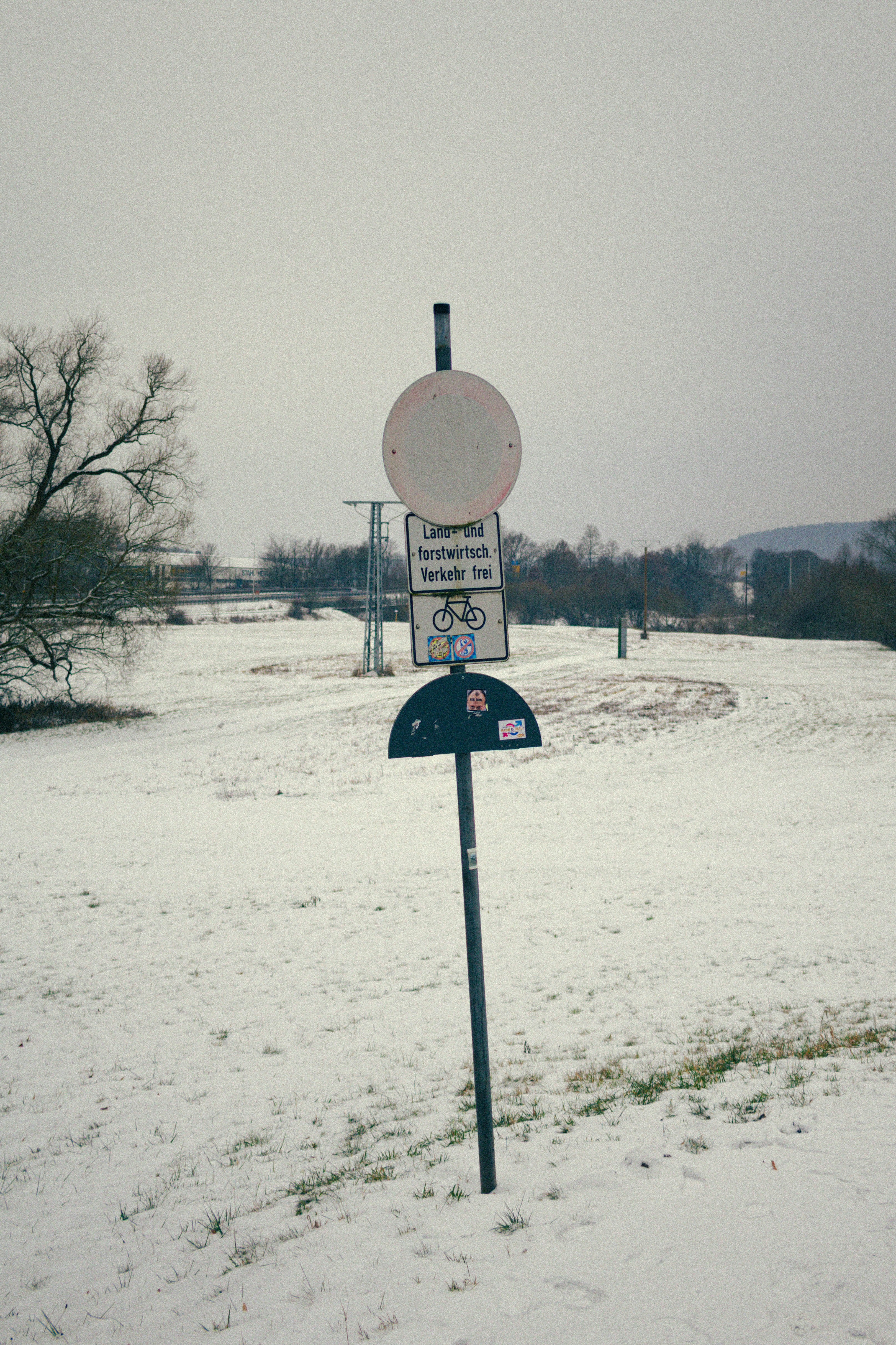 Snowbound Signpost in Quiet Winter Field