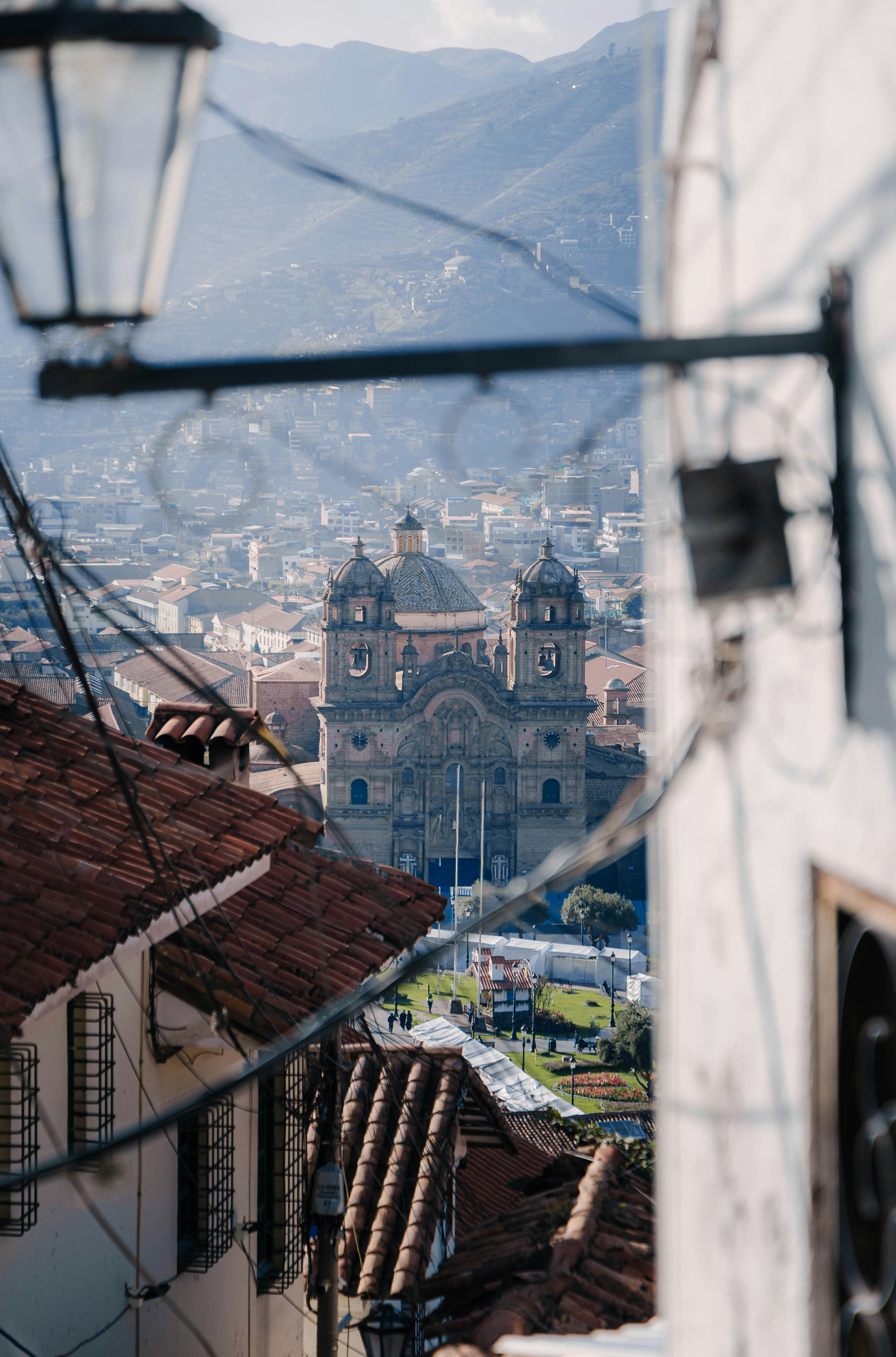 Alleyway to the Cathedral: A Closer View over Antigua Rooftops