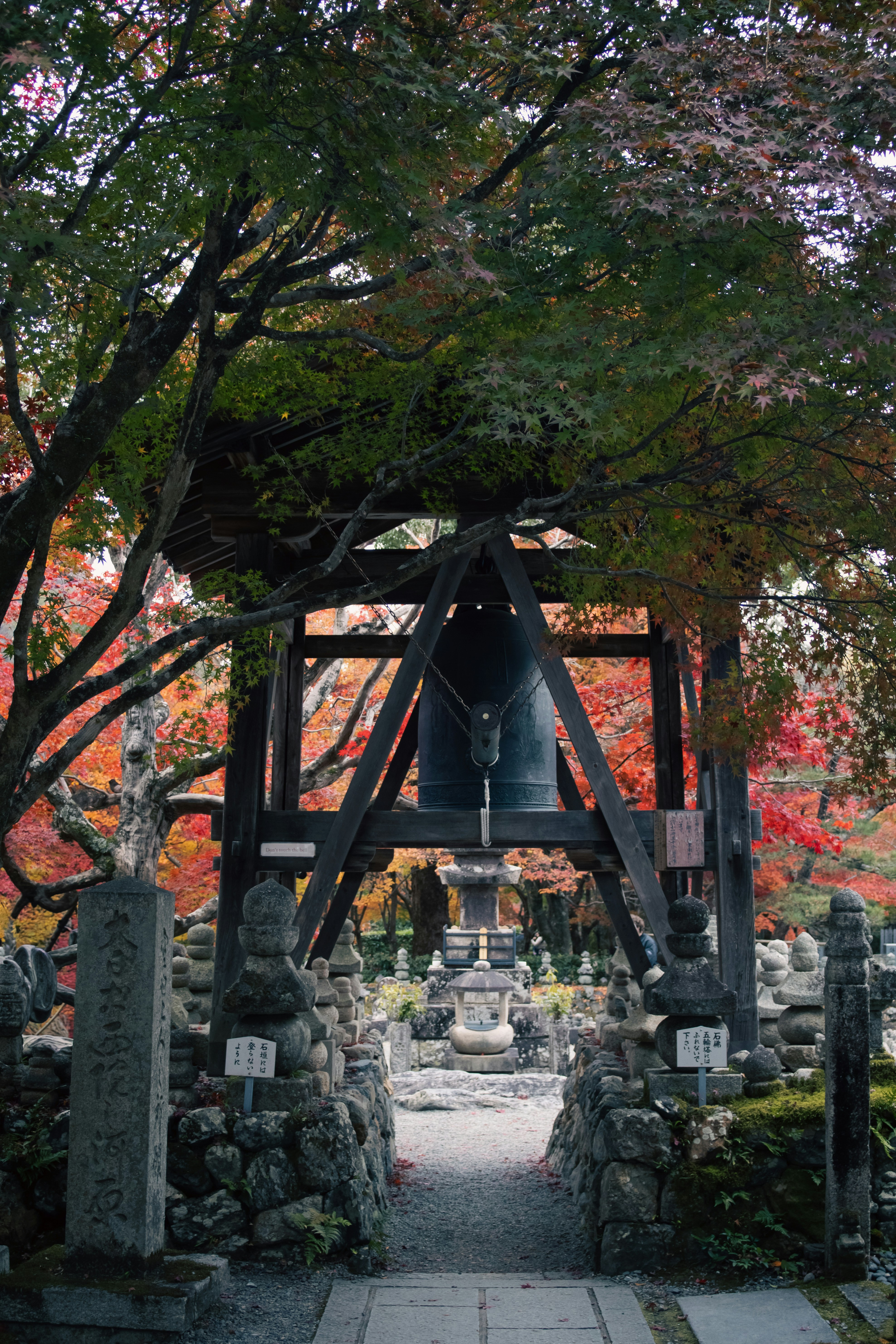 Stone Lantern Path to the Bell Tower in Autumn Garden