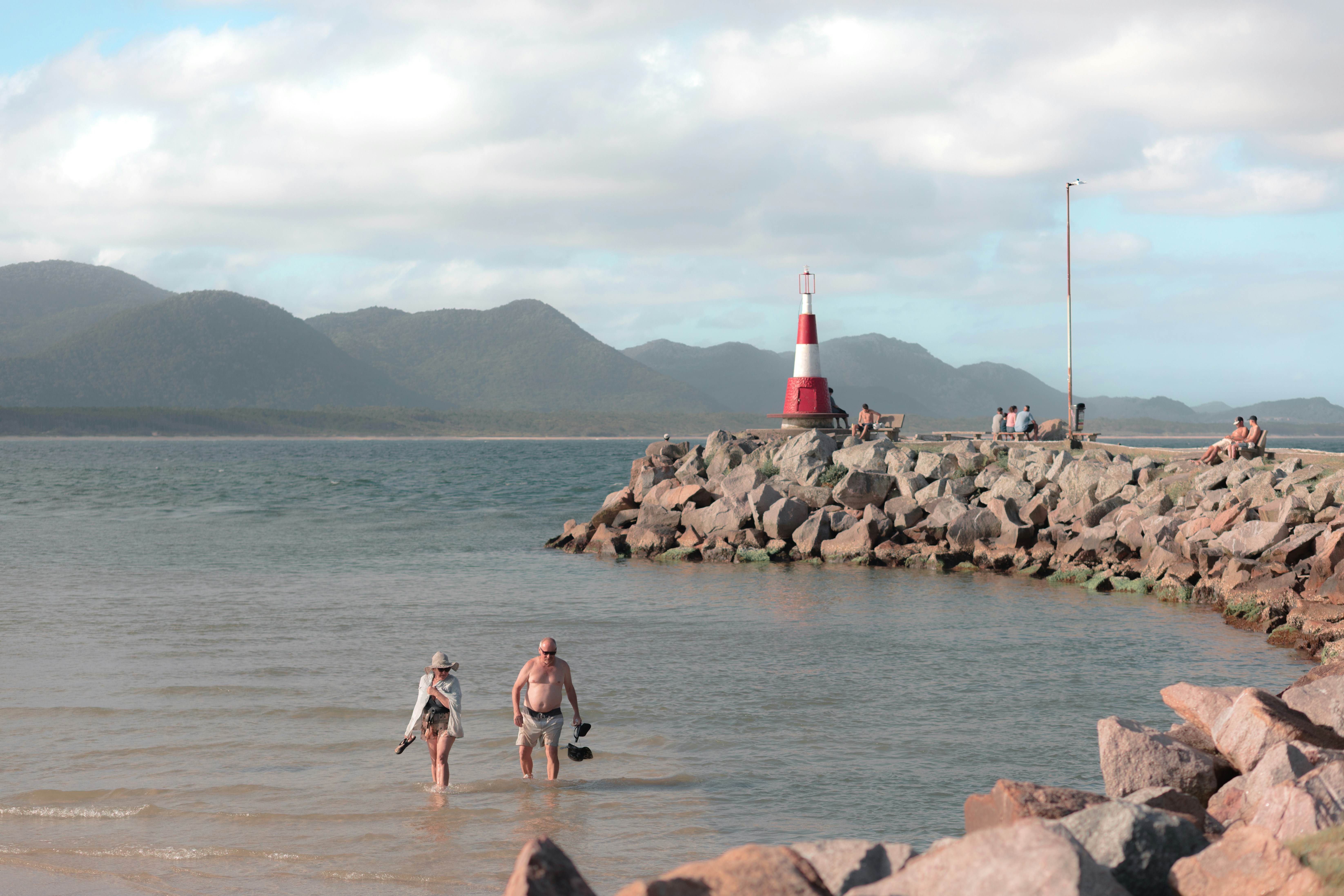 Shoreline Stroll by a Rocky Breakwater