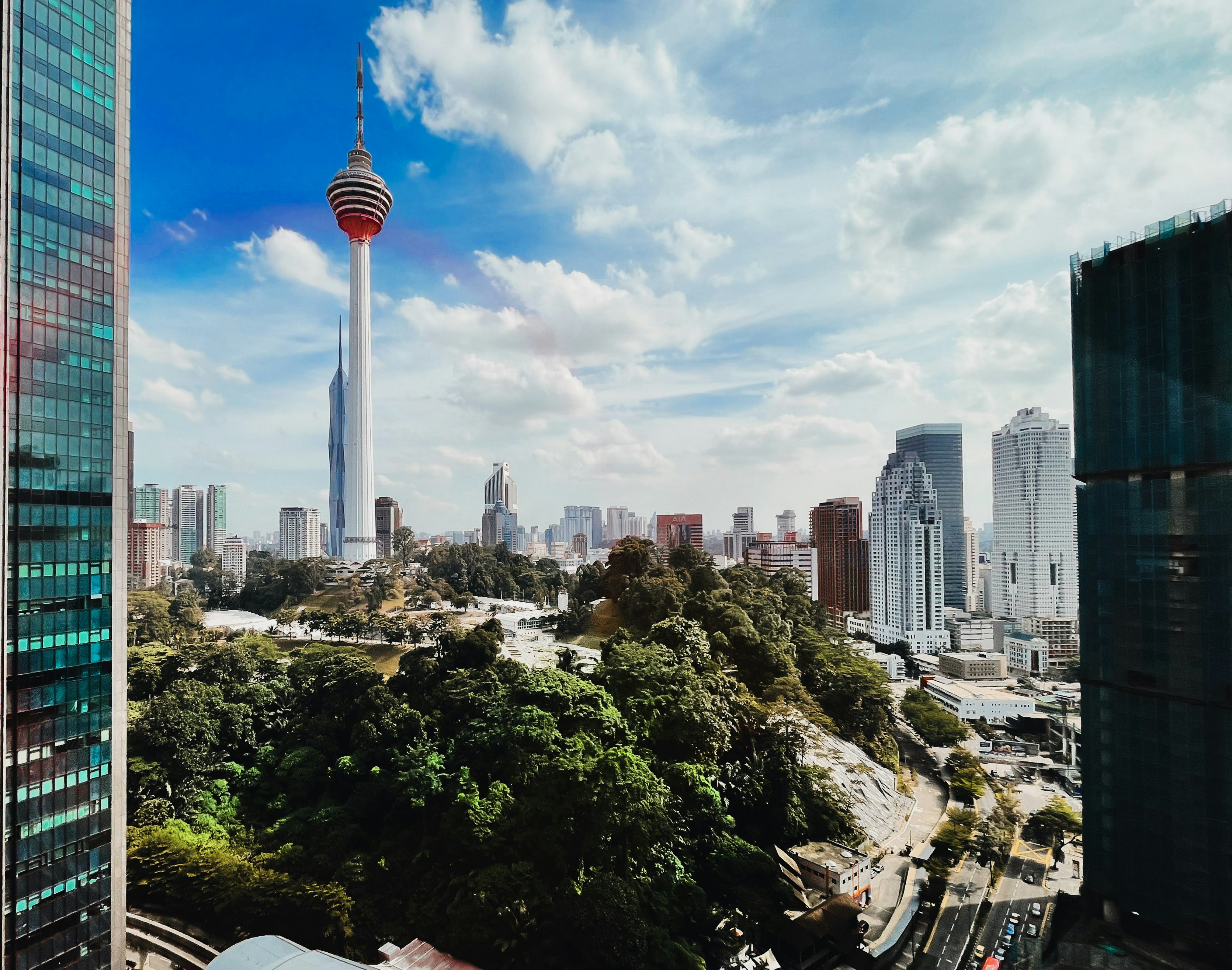 Skyline Crown: A Panoramic View Over Green Canopy to the Towering Spire