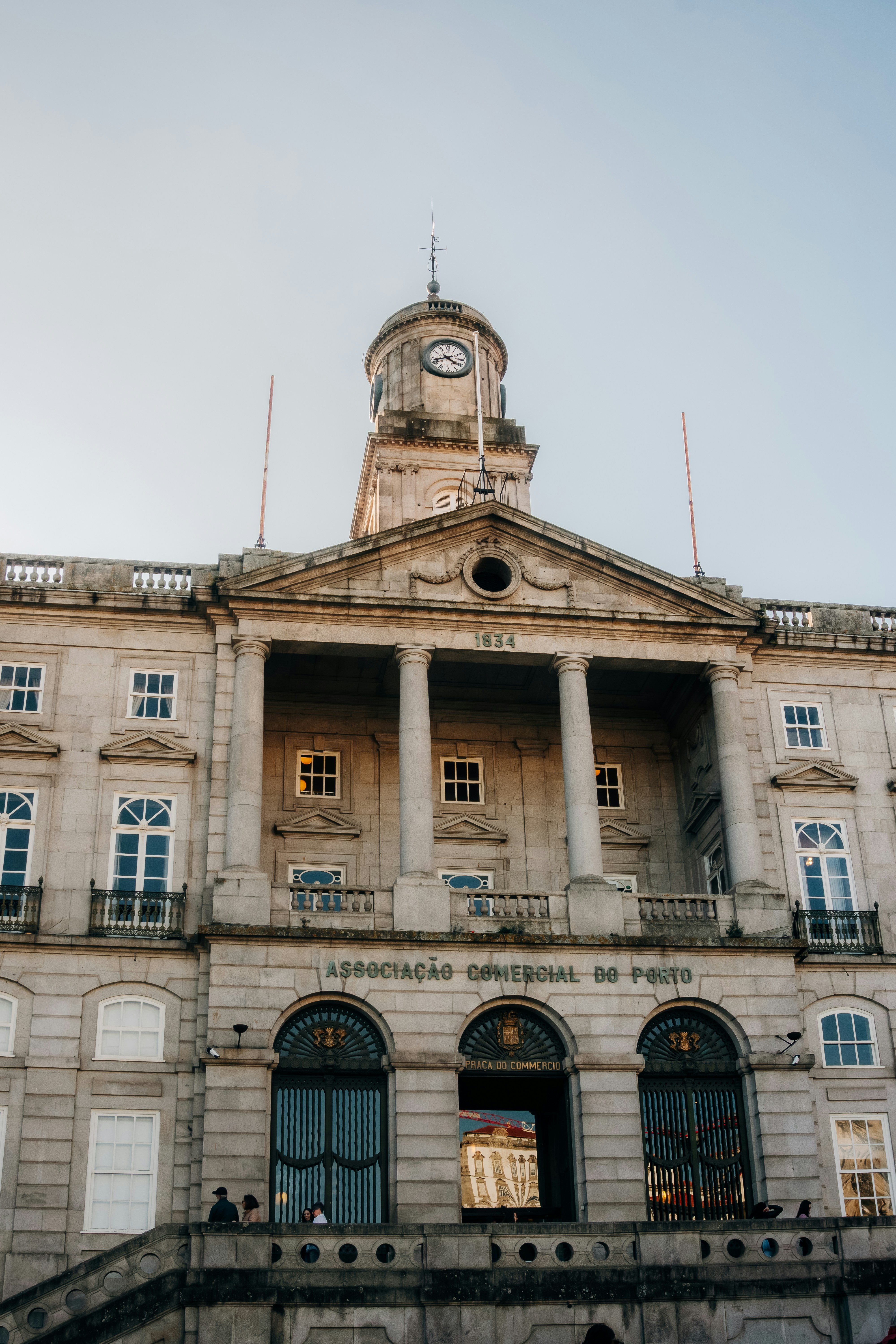 Clock Tower Over a Grand Civic Facade
