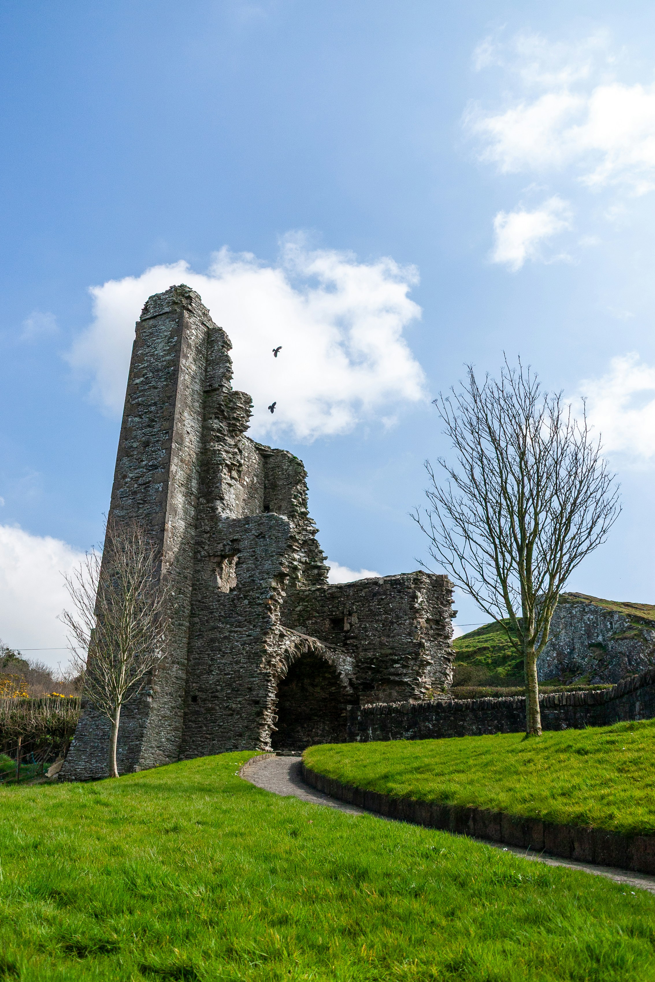 Stone castle ruins on a grassy hill under blue sky photo – Free Travel ...