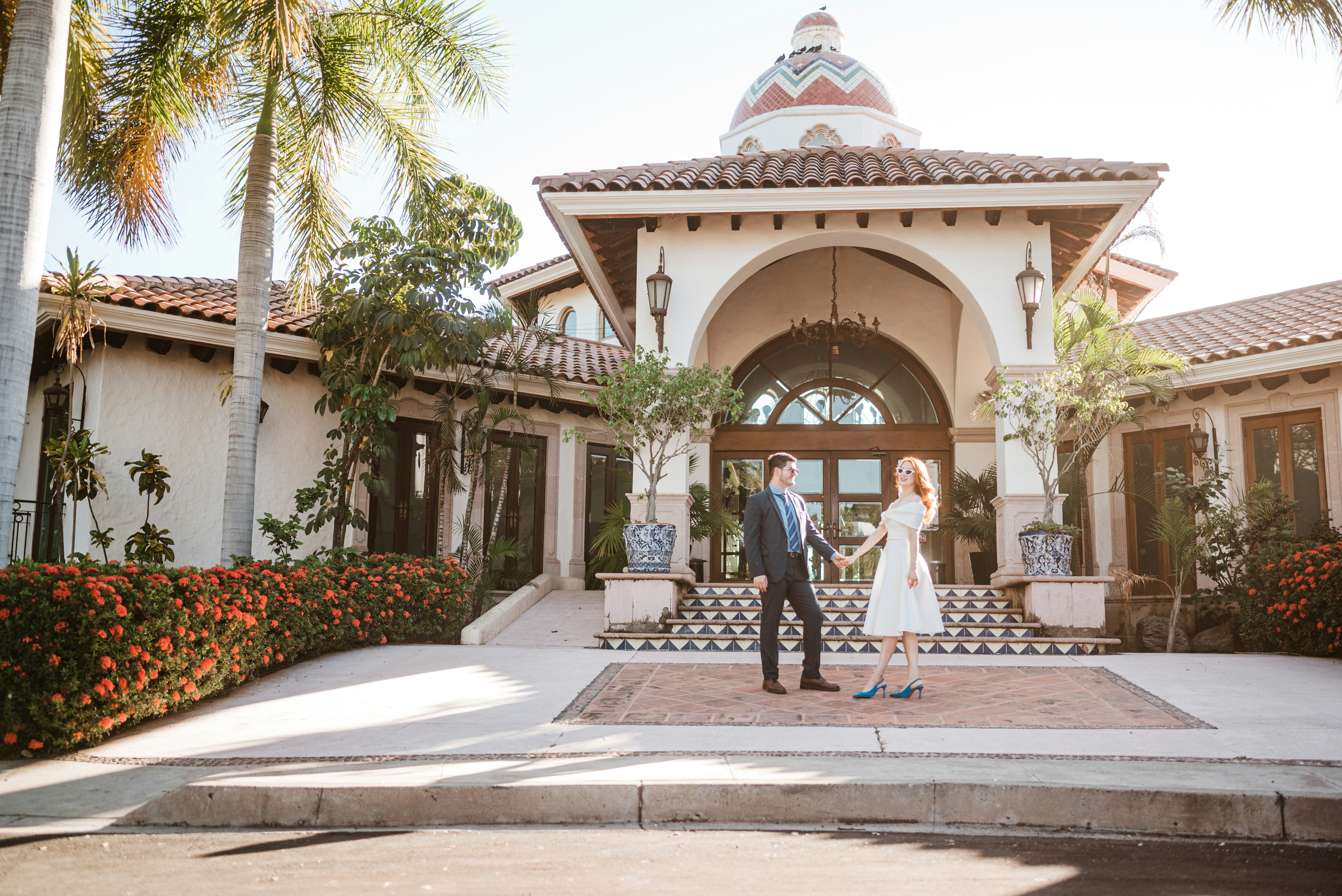 Quiet Vows on a Sunny Courtyard: A Couple Steps Toward Forever