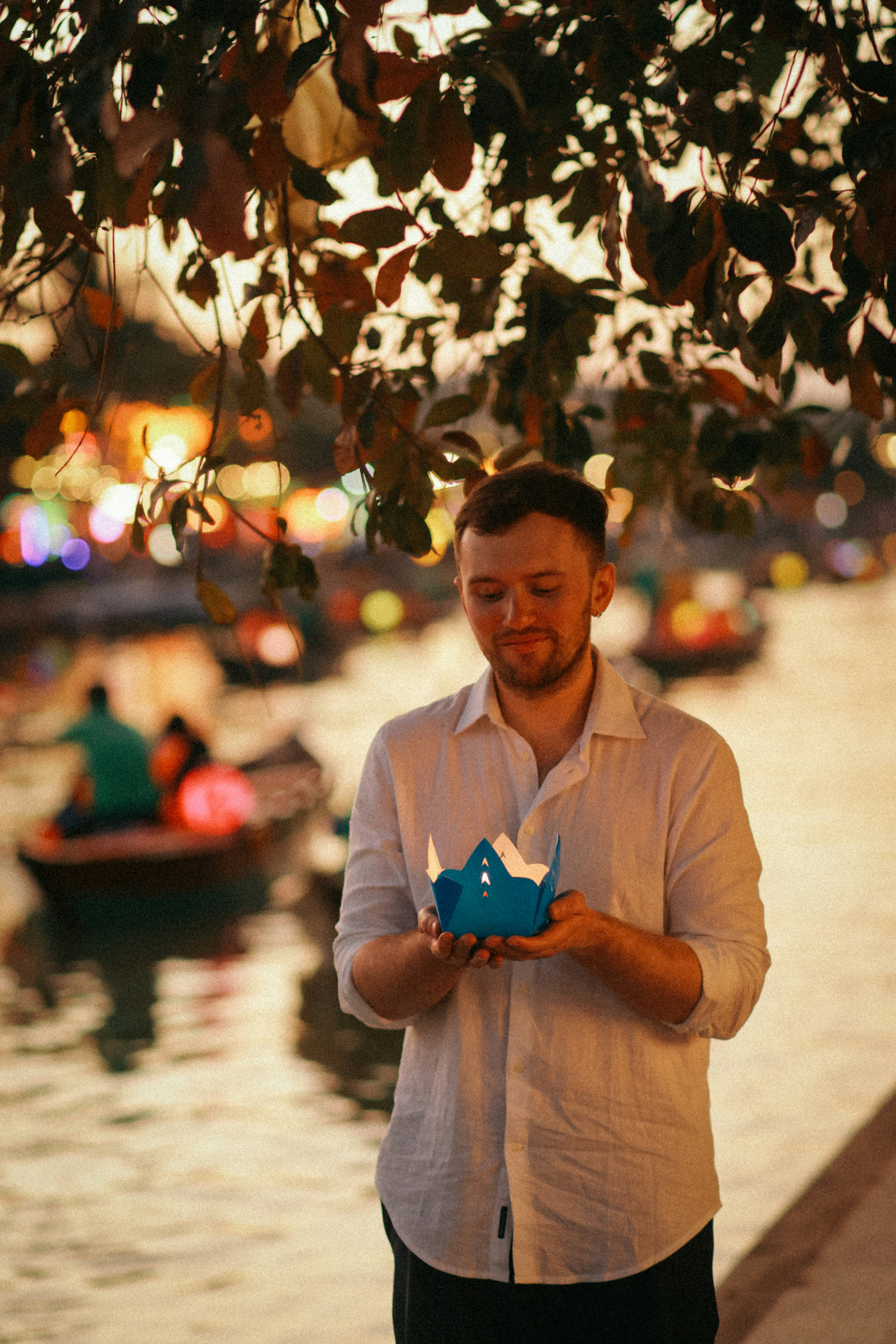 Floating Lanterns of Dusk: A Quiet Moment by the Canal