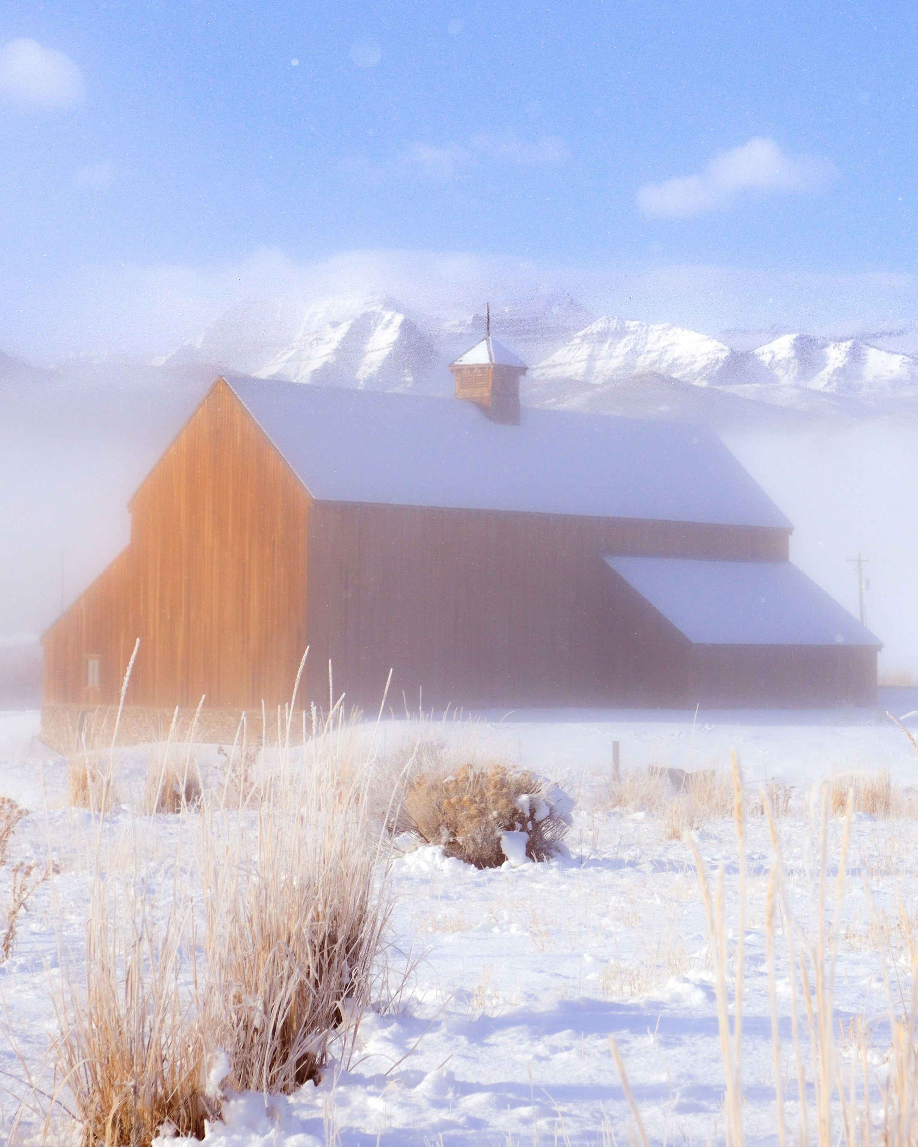 Snowbound Barn Reached by Mist