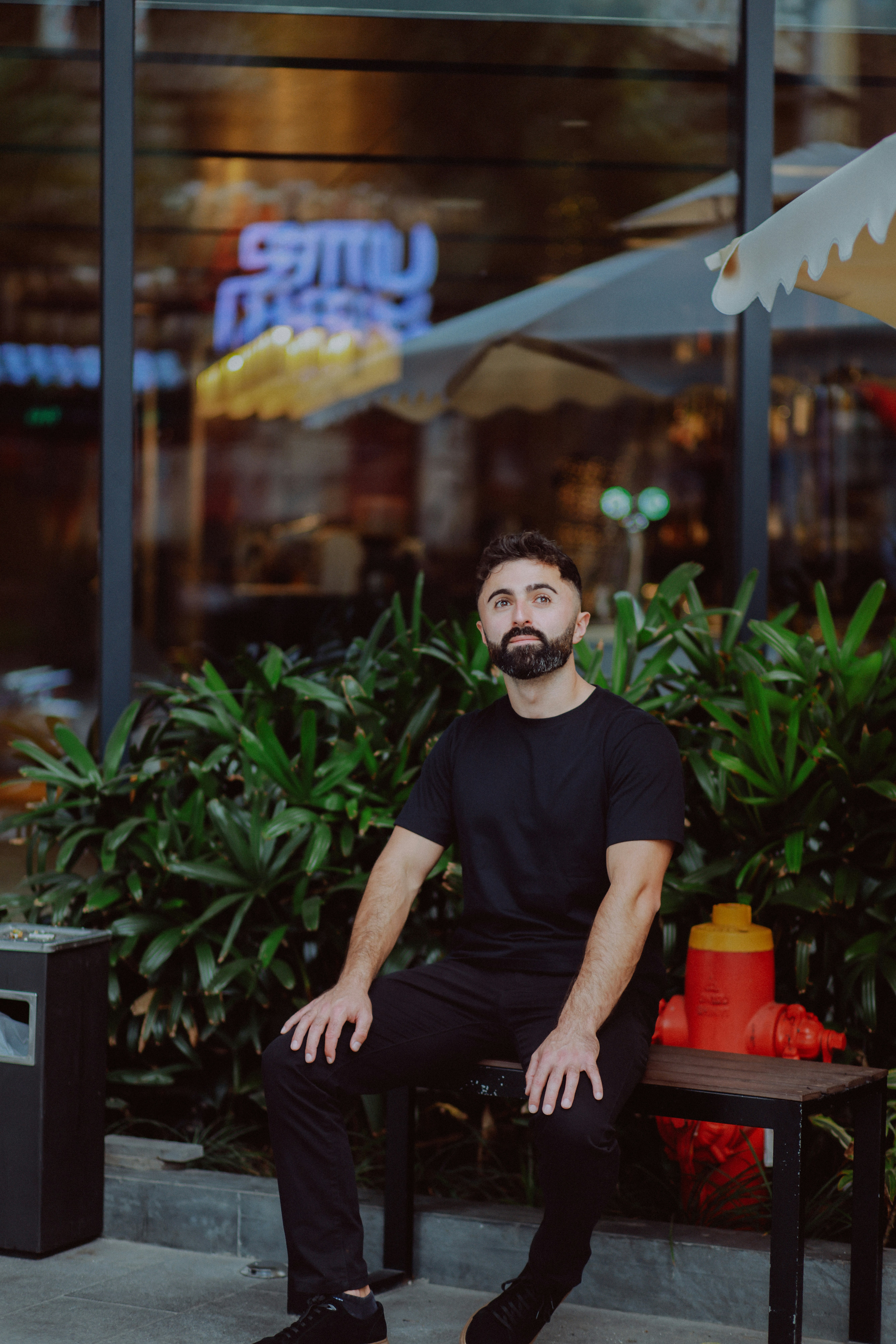 Portrait on a Park Bench: A Quiet Moment Amid Urban Greenery