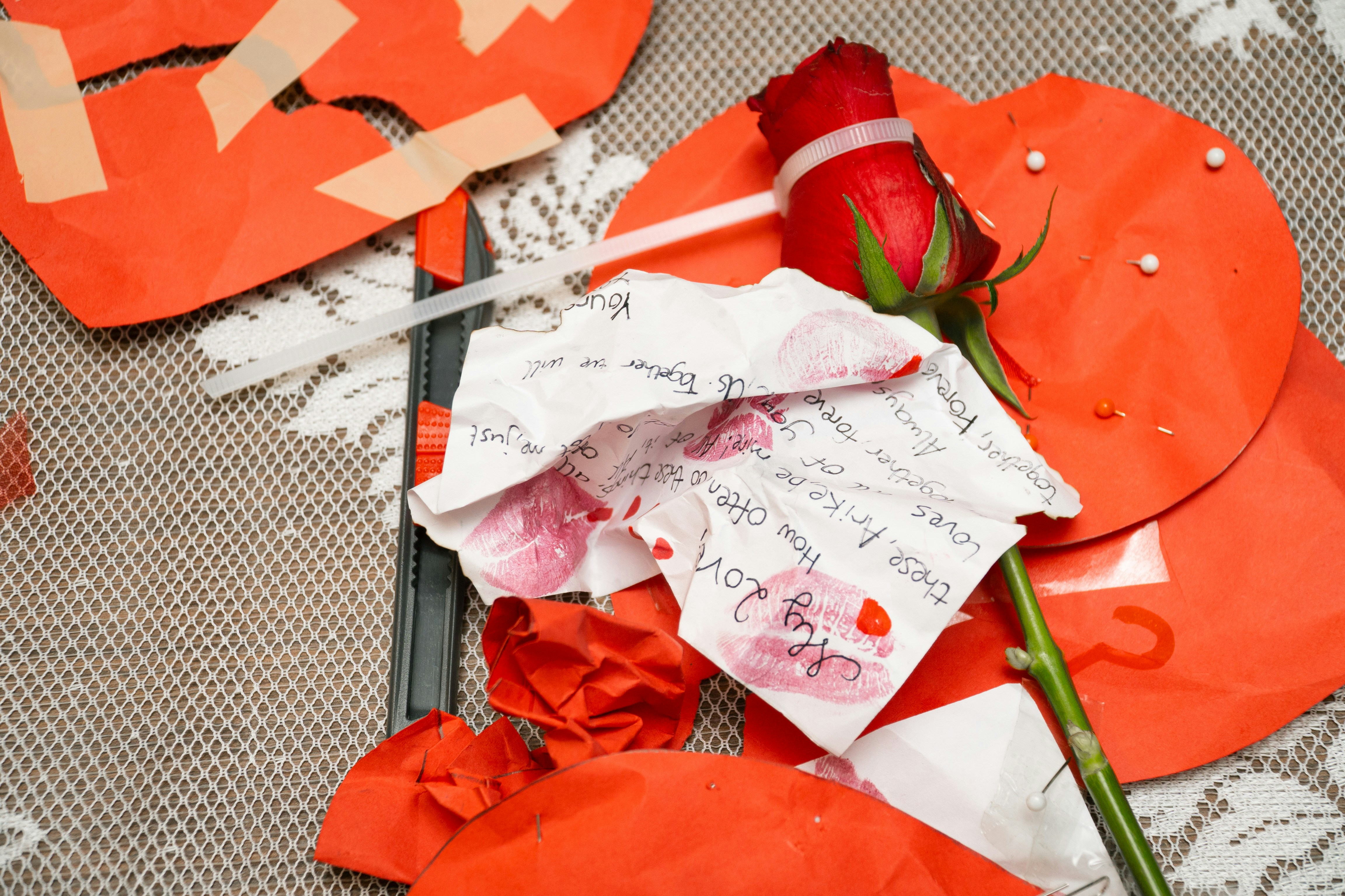 Red Petals and Notes: A Valentine’s Collage of Confessions